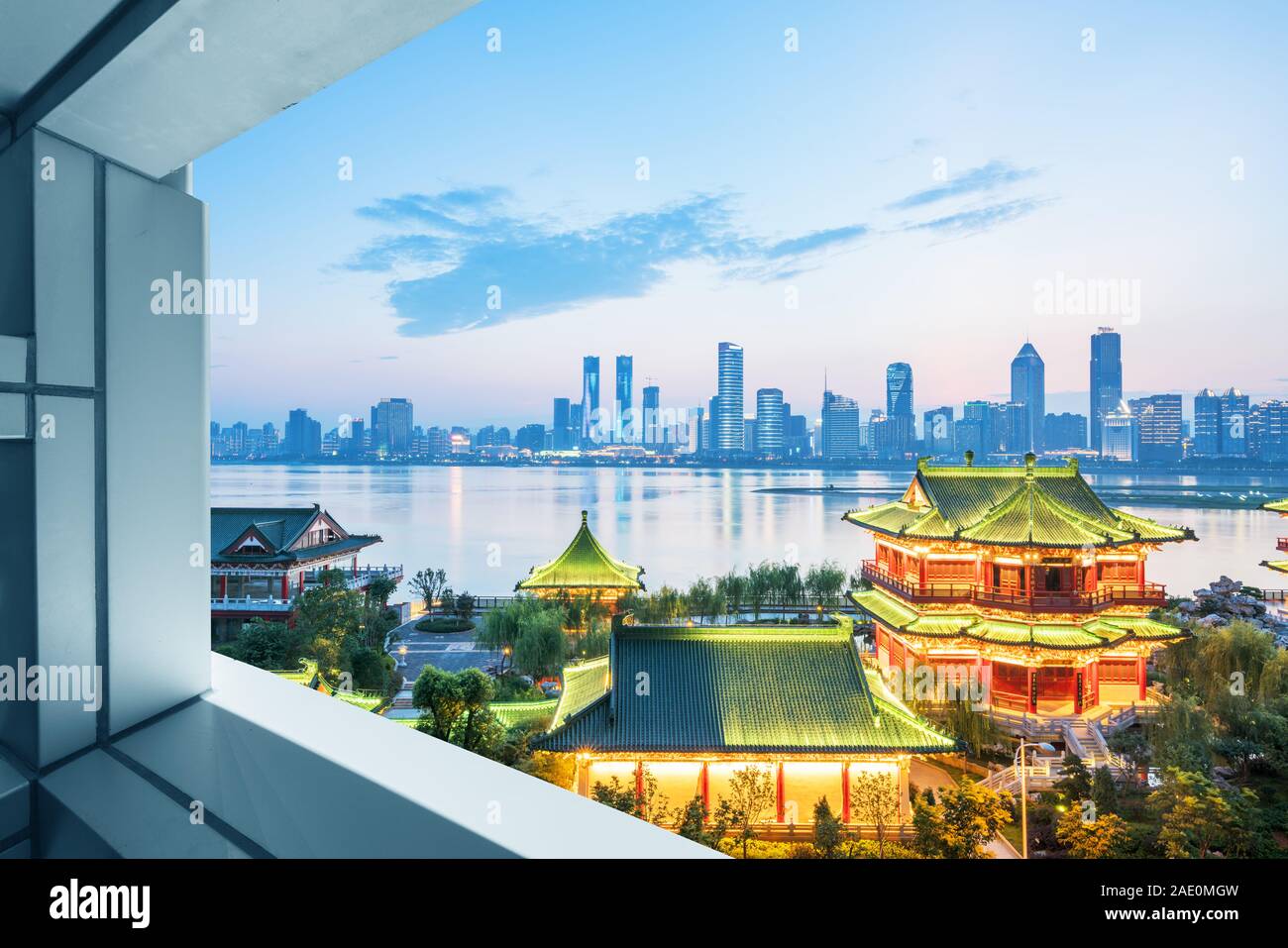 A bird's eye view of the city night view outside the window Stock Photo ...