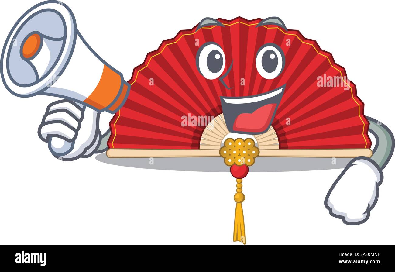 Funny cartoon style of chinese folding fan with megaphone Stock Vector ...