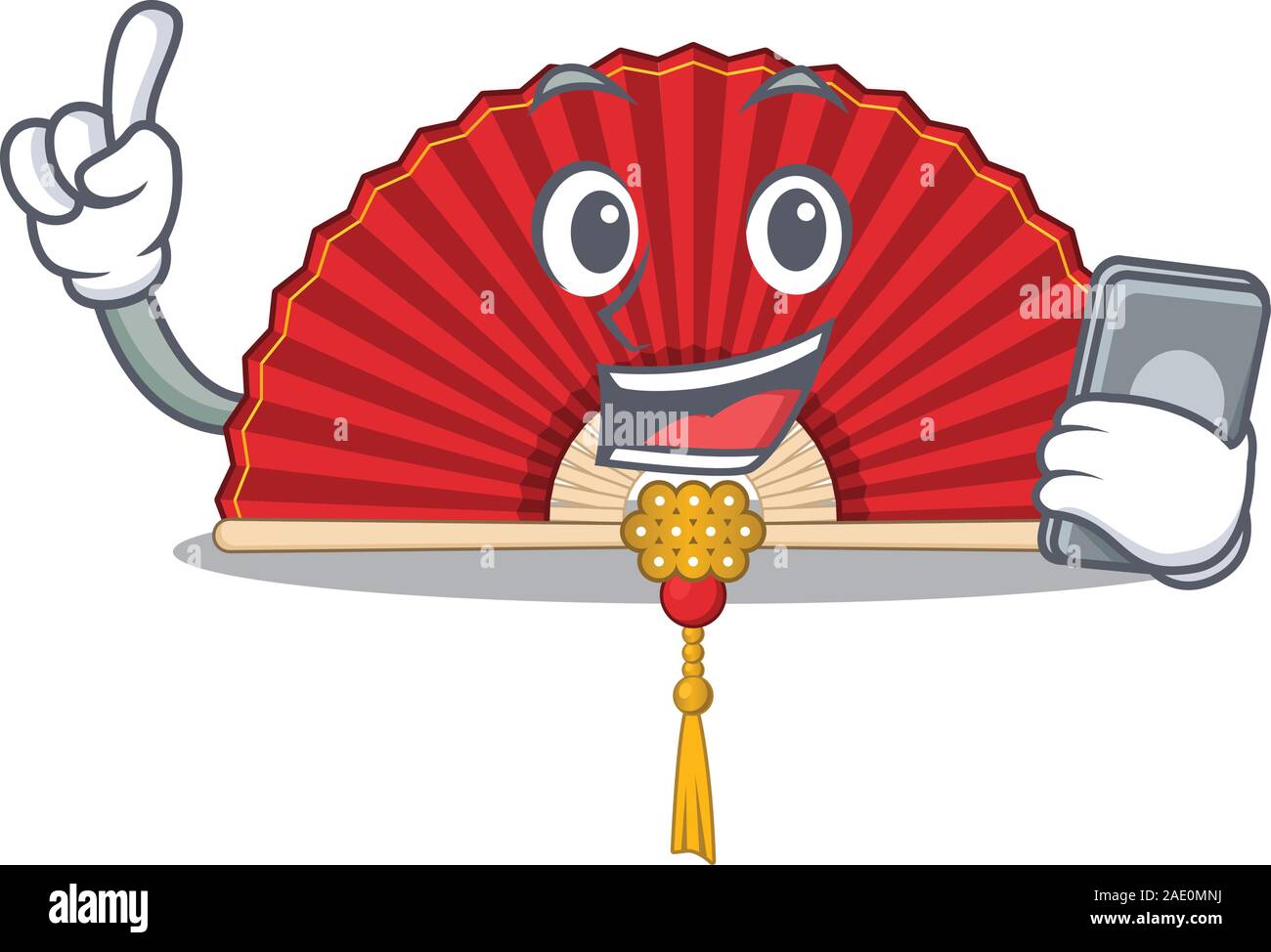 mascot cartoon style of chinese folding fan speaking with phone Stock ...