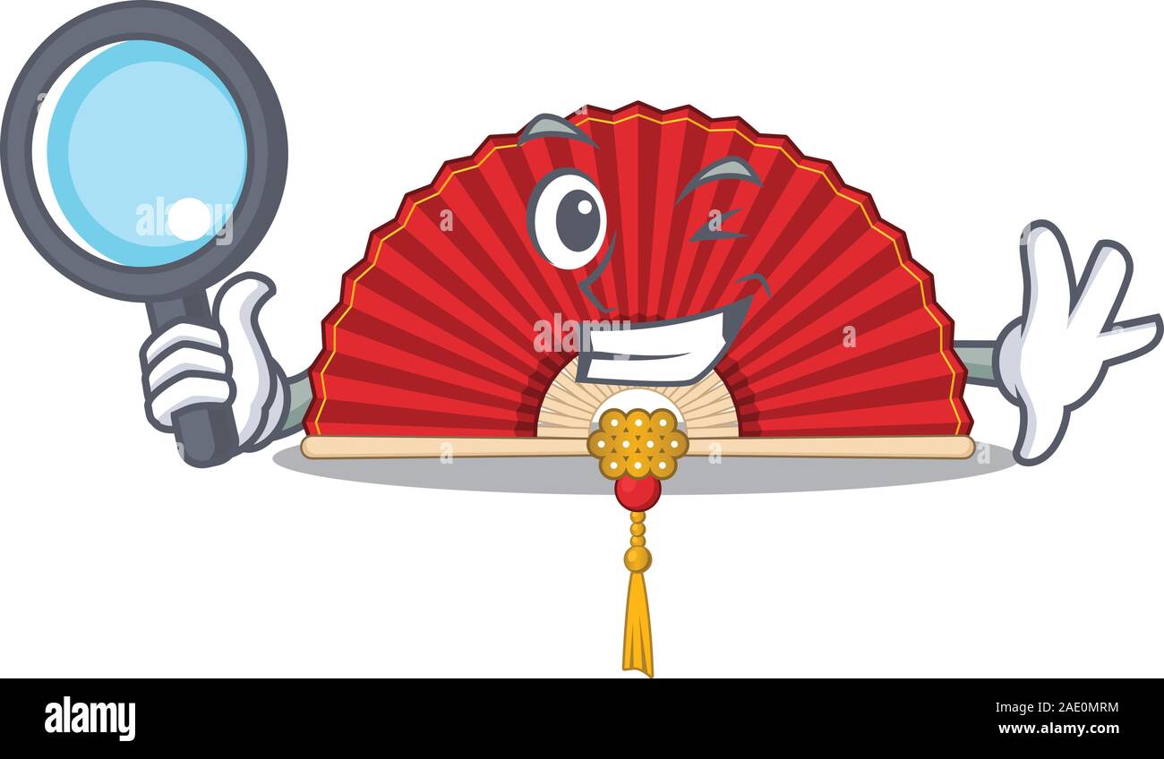 One eye chinese folding fan Detective cartoon character style Stock ...
