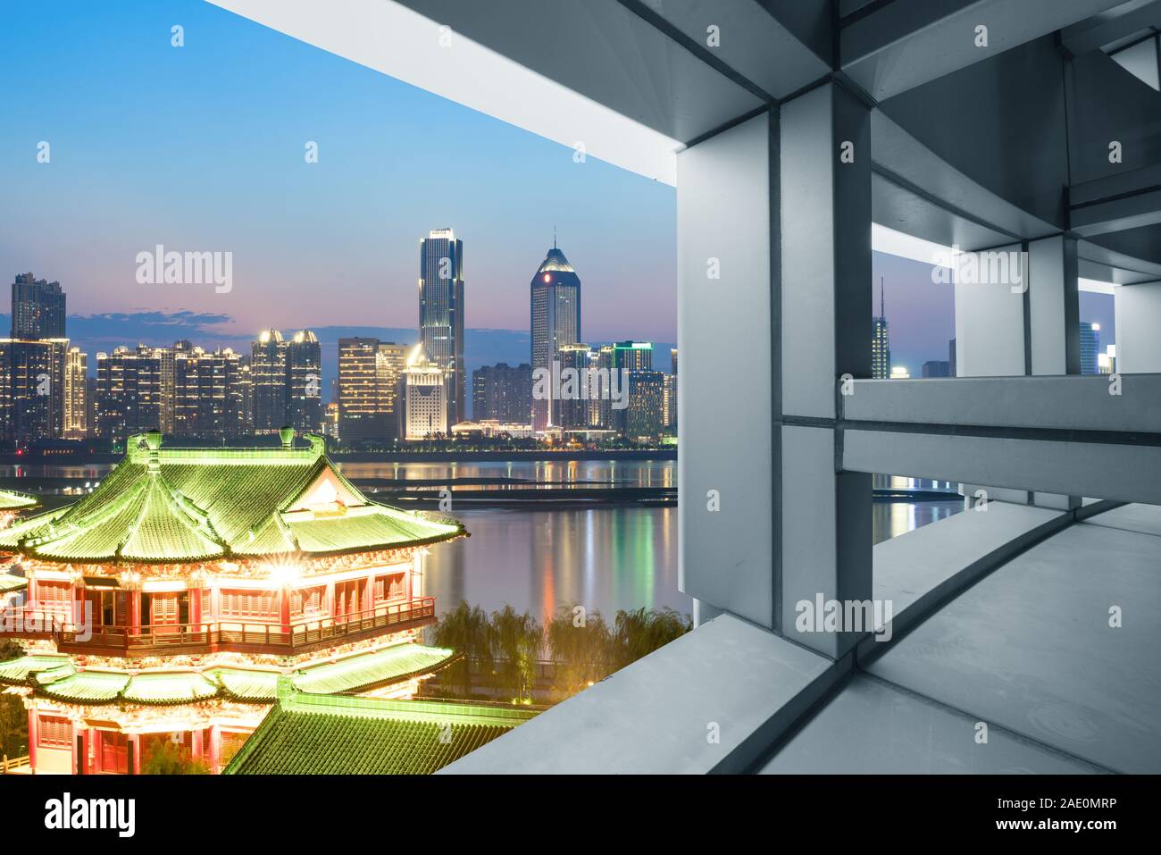 A bird's eye view of the city night view outside the window Stock Photo ...