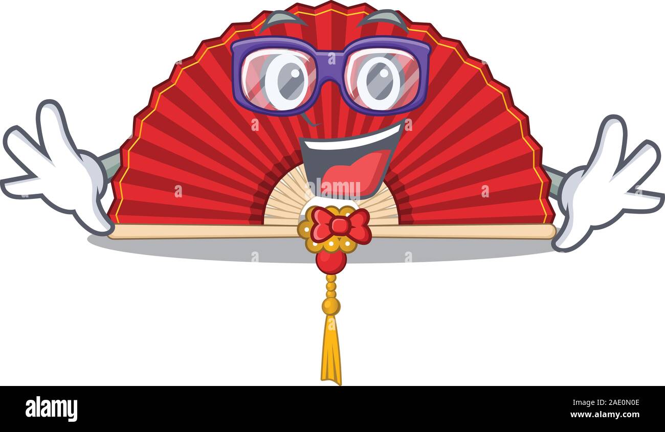 Super Funny Geek smart chinese folding fan mascot cartoon style Stock ...
