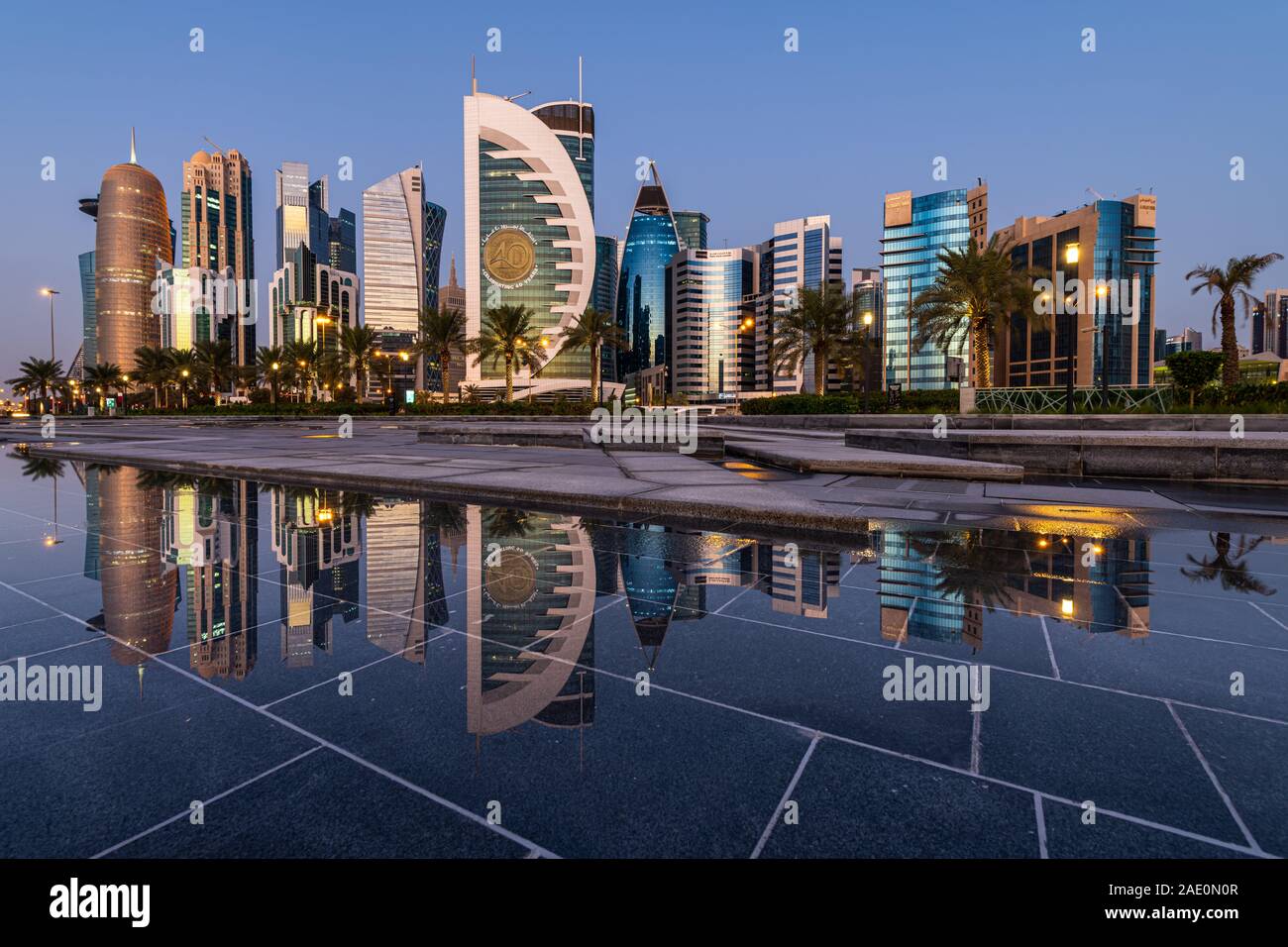 Doha Skyline in Morning with reflection Stock Photo - Alamy