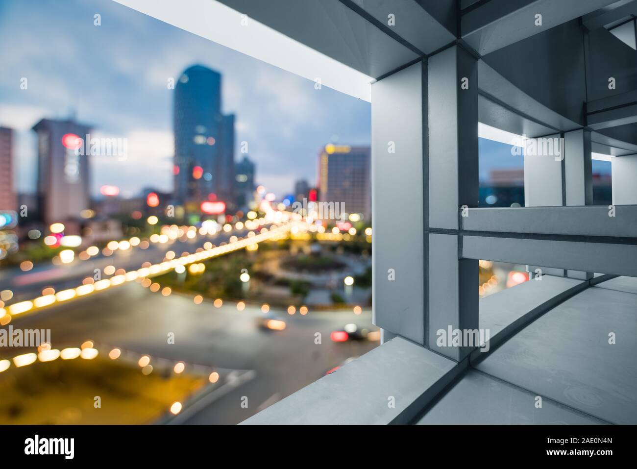 A bird's eye view of the city night view outside the window Stock Photo ...