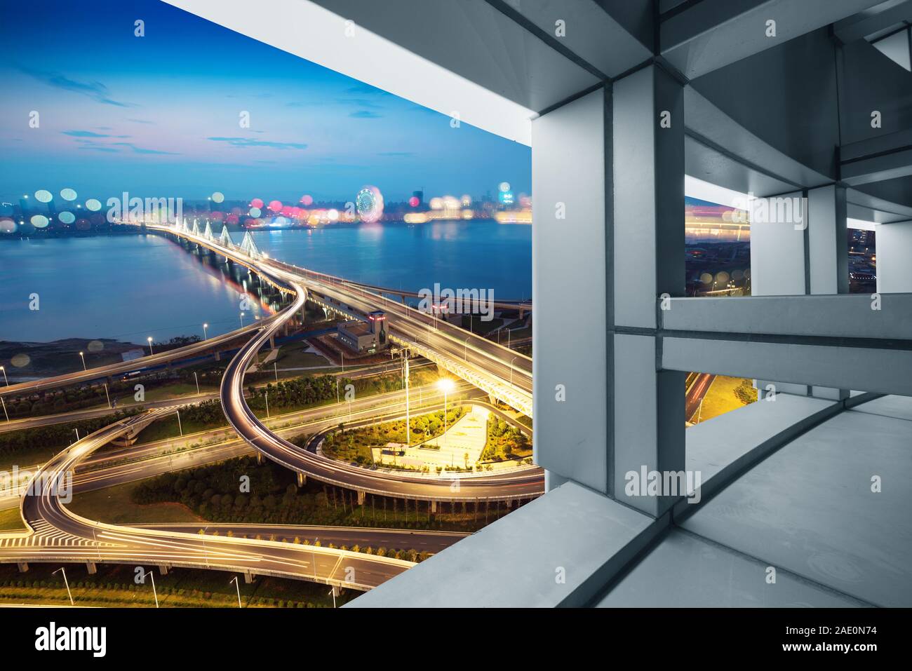 A bird's eye view of the city night view outside the window Stock Photo ...