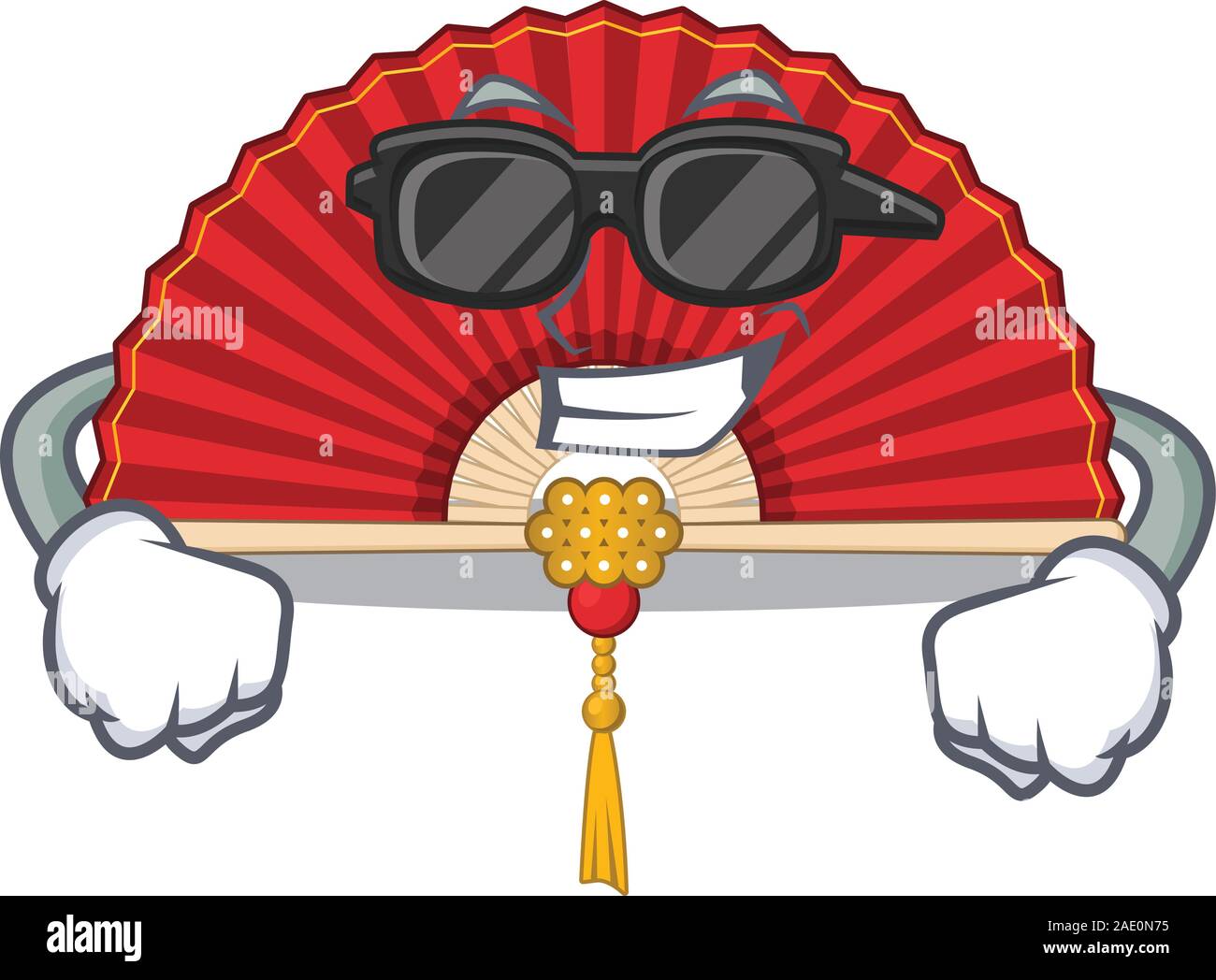 Waving cute smiley chinese folding fan cartoon character style Stock ...