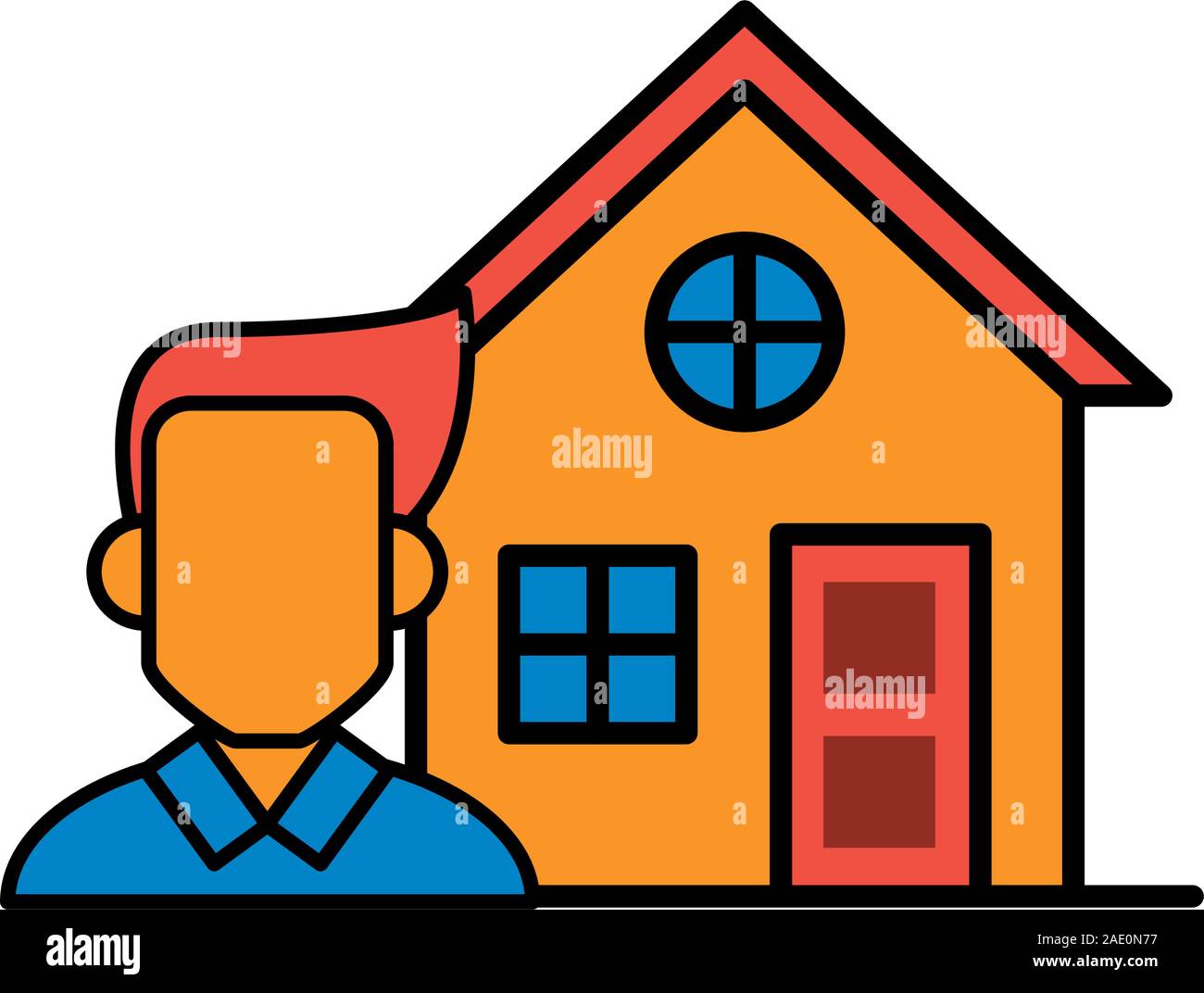 house front facade with man character Stock Vector Image & Art - Alamy