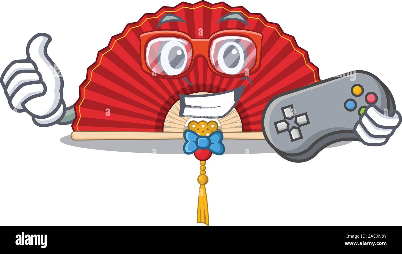 cute geek gamer chinese folding fan cartoon character style Stock ...