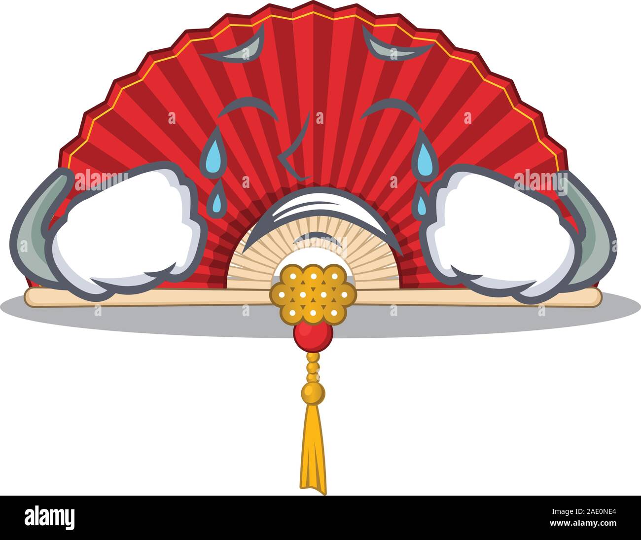 Sad Crying chinese folding fan mascot cartoon style Stock Vector Image ...
