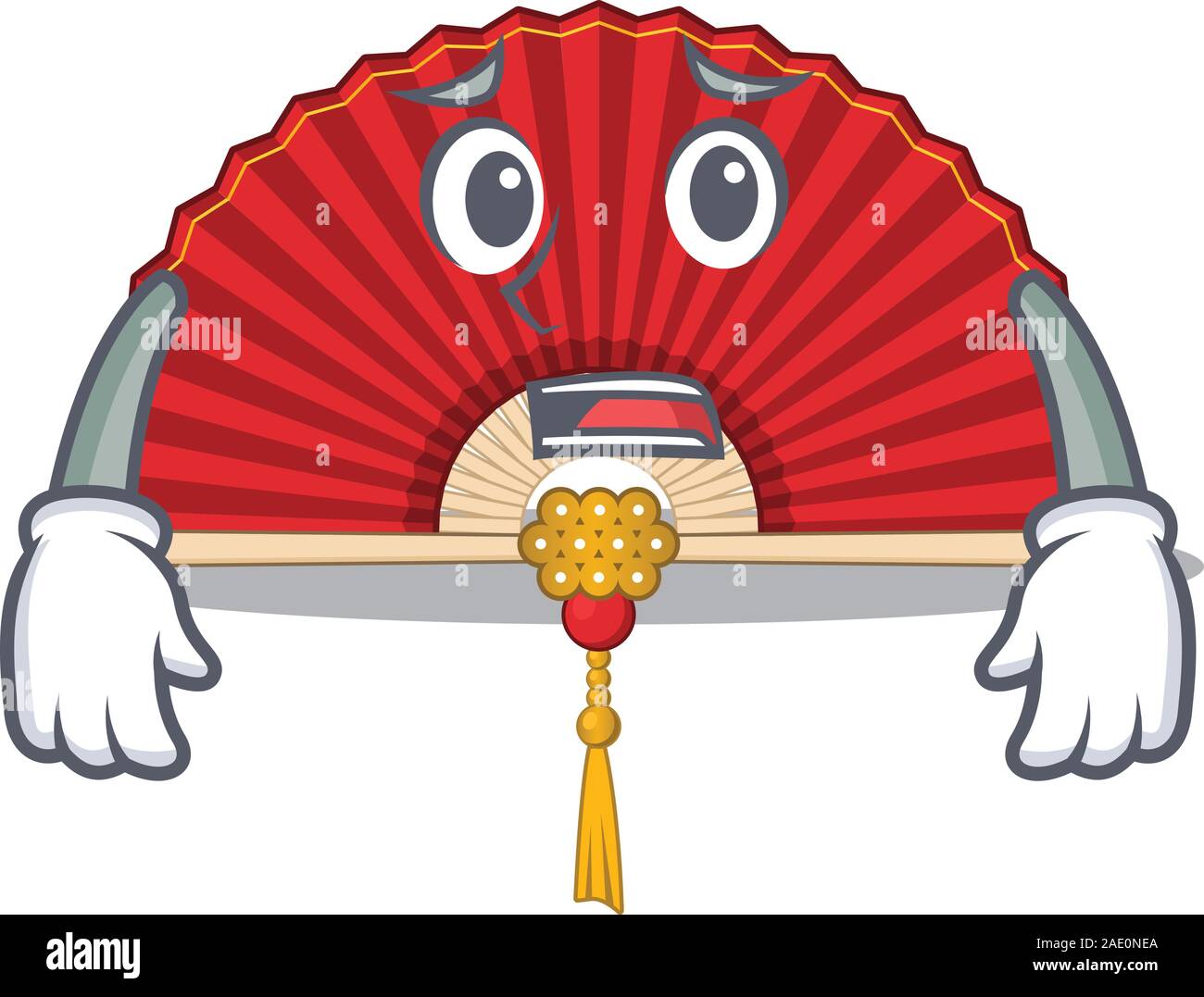 Chinese folding fan Cartoon character showing afraid look face Stock ...