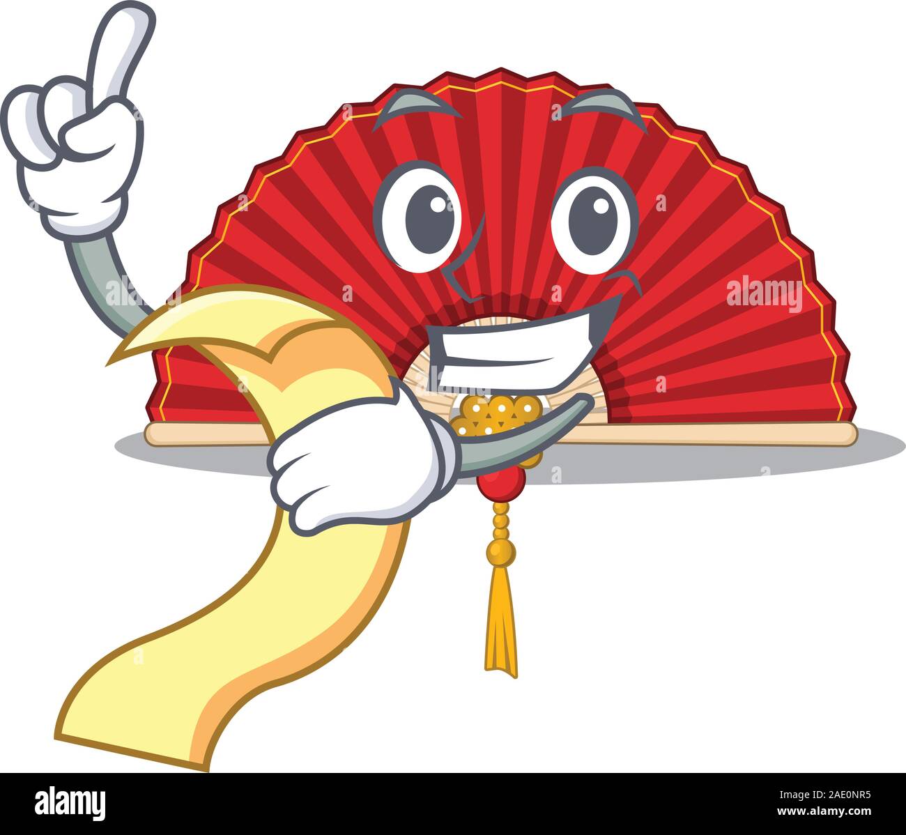 Cute chinese folding fan cartoon character with menu ready to serve ...