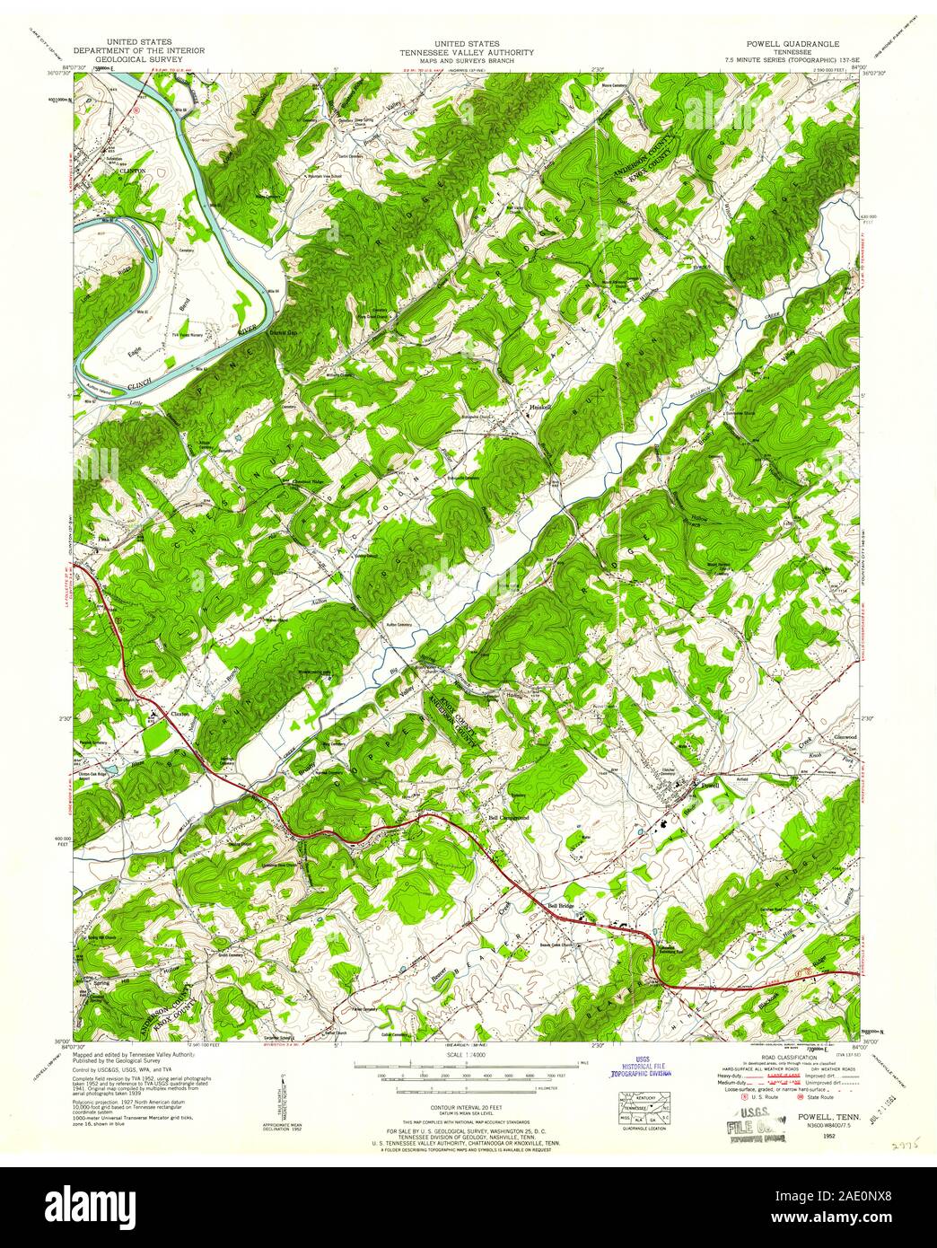 USGS TOPO Map Tennessee TN Powell 155539 1952 24000 Restoration Stock ...