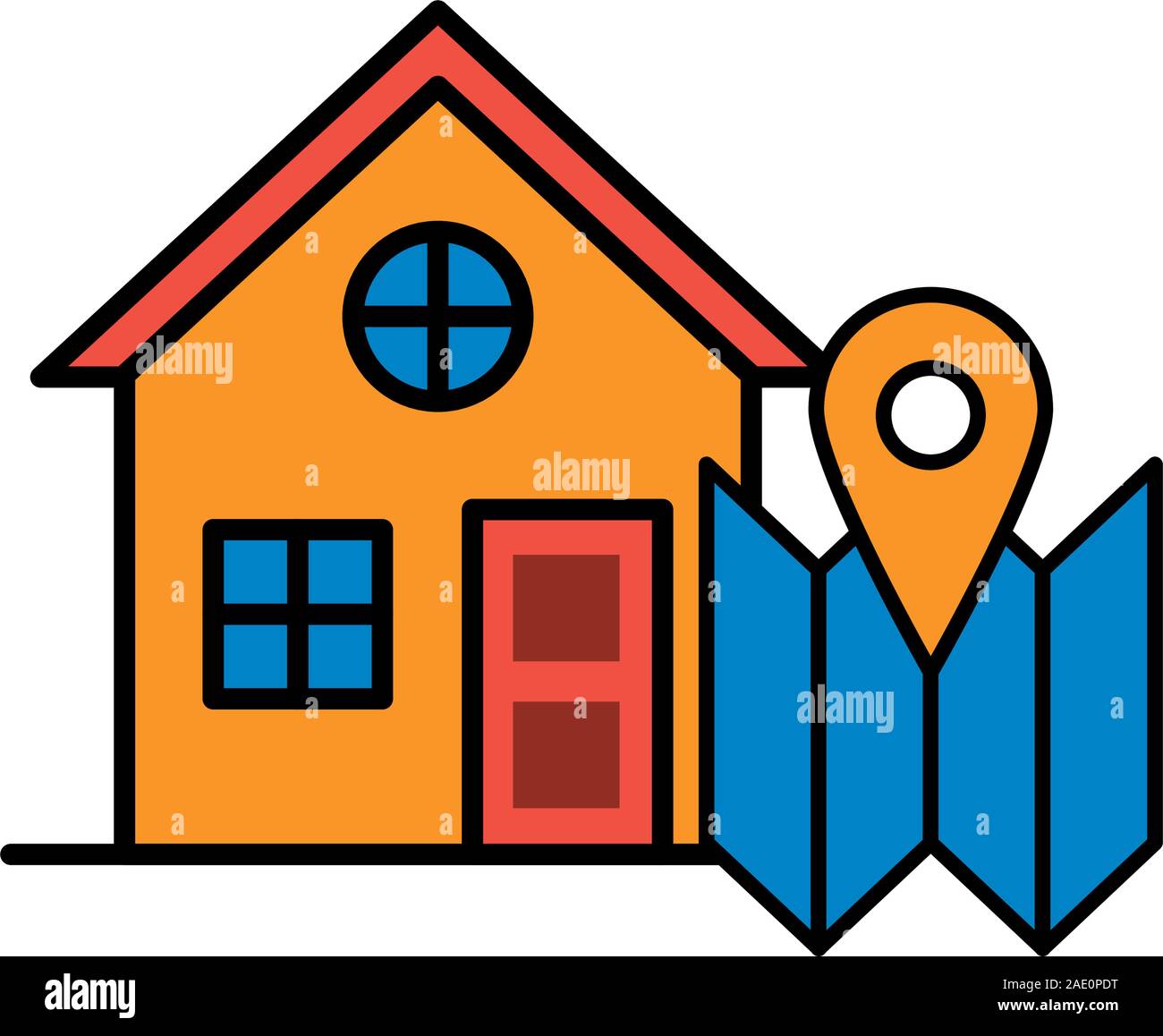 house front facade with paper map and pin location Stock Vector Image ...