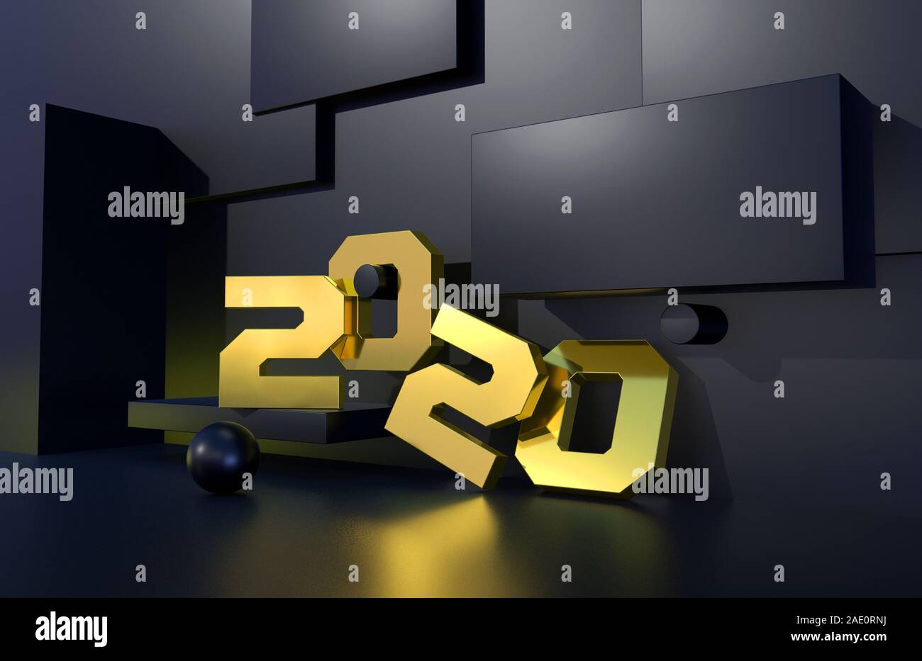 2020 year golden sign with black background. 3D illustration Stock ...