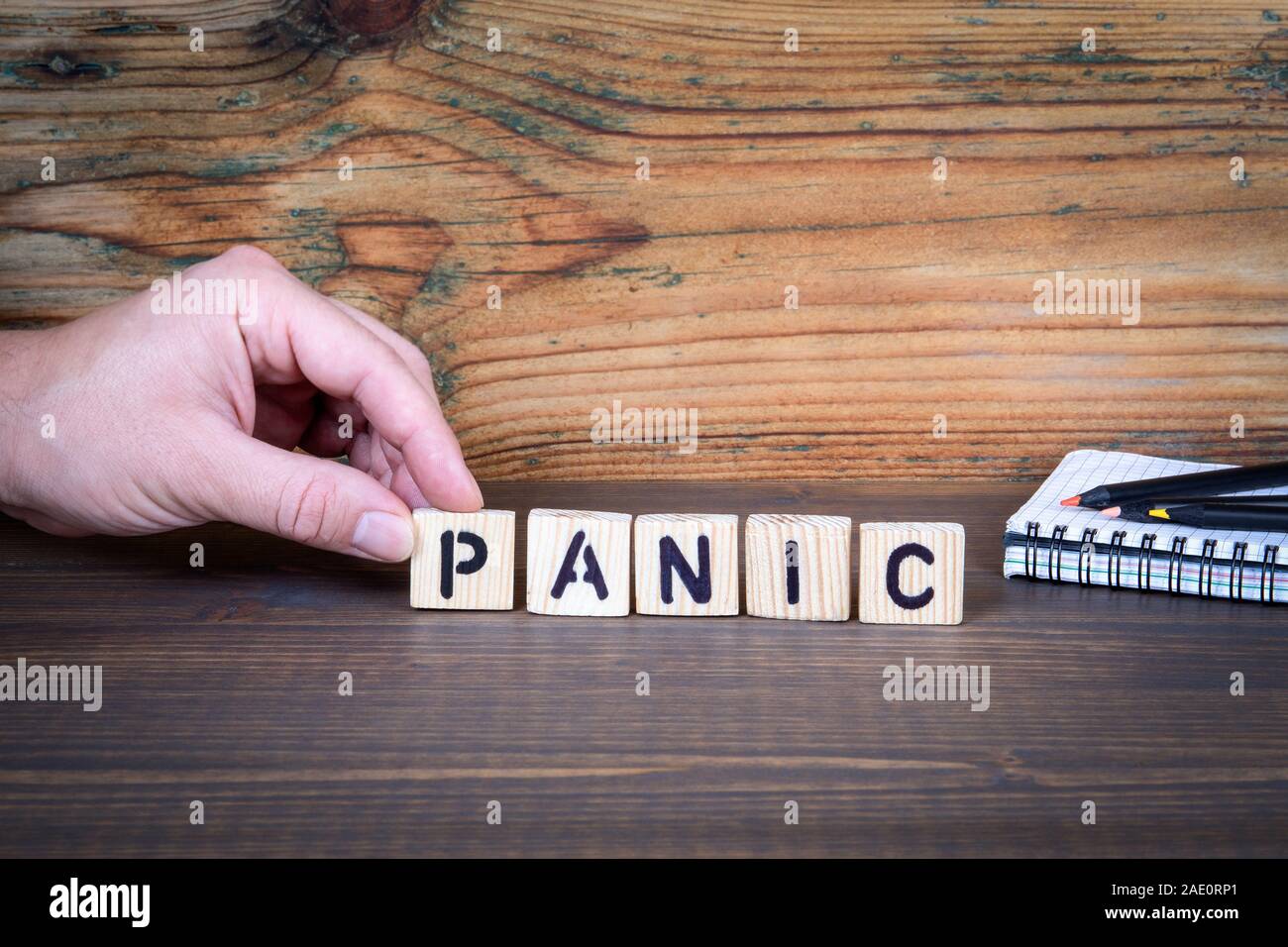 Panic. Stress, anxiety, dangerous and unhealthy concept. Wooden letters ...