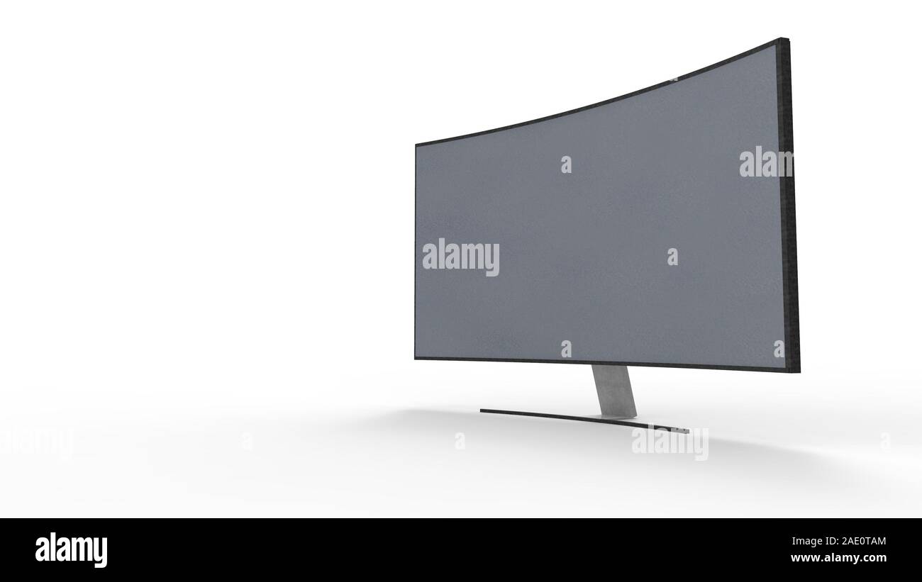 3d rendering of a curved television screen monitor isolated in studio ...