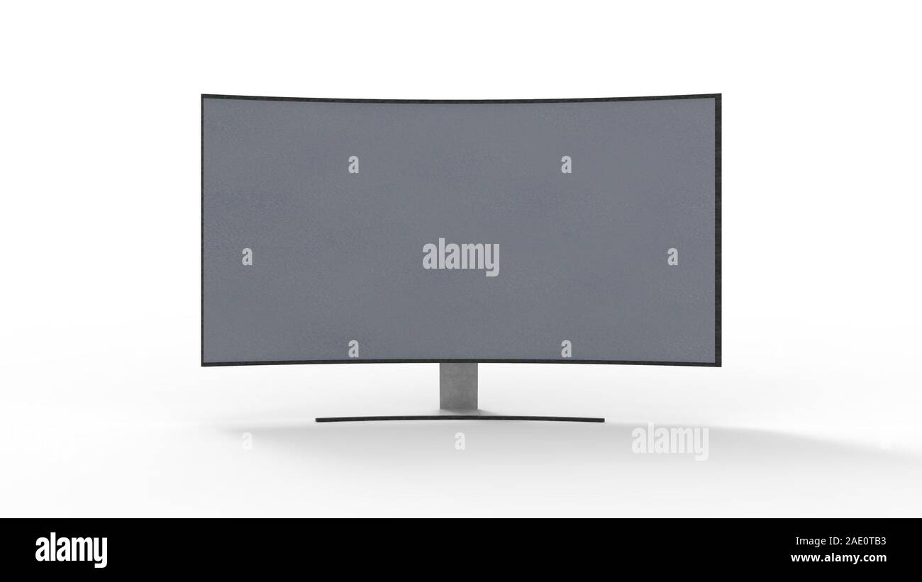 3d rendering of a curved television screen monitor isolated in studio ...
