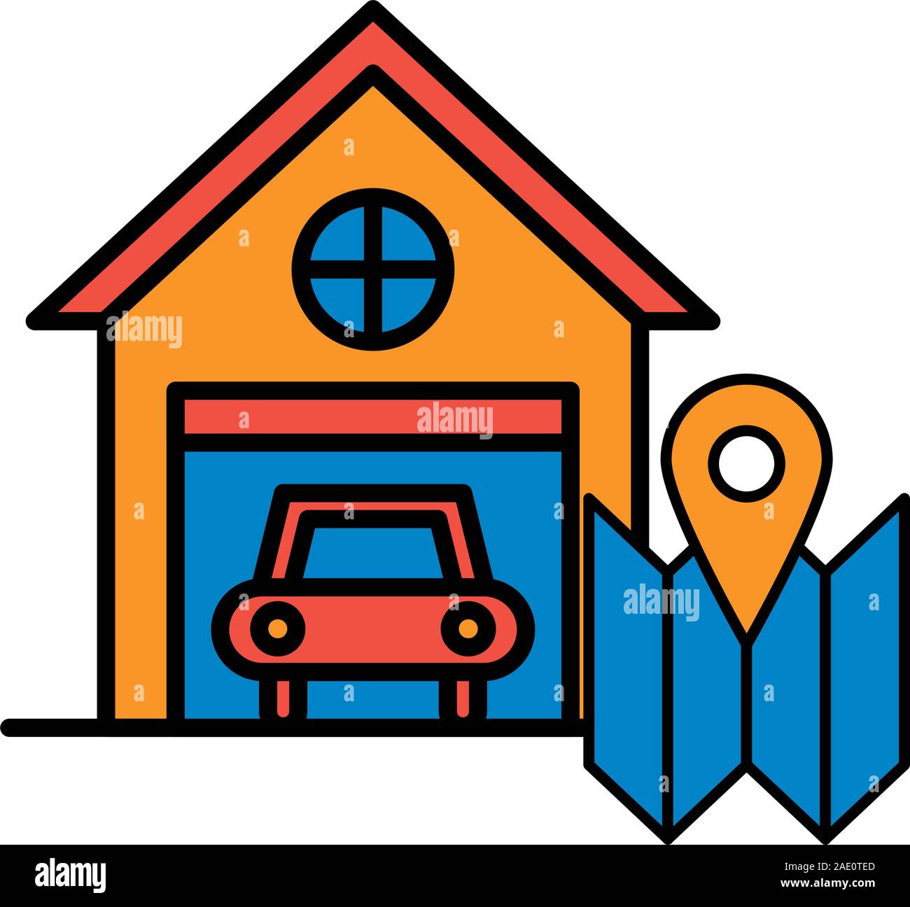 house front facade with paper map and pin location Stock Vector Image ...