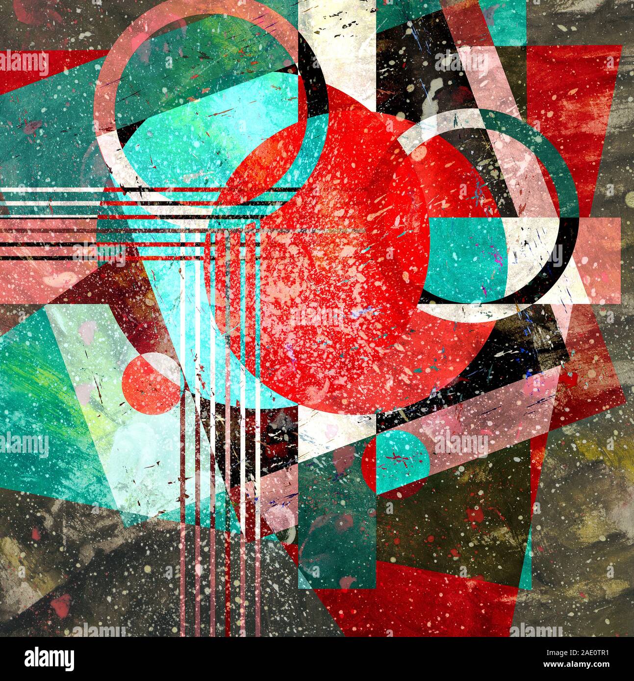 Watercolor abstract background with different geometric color objects ...