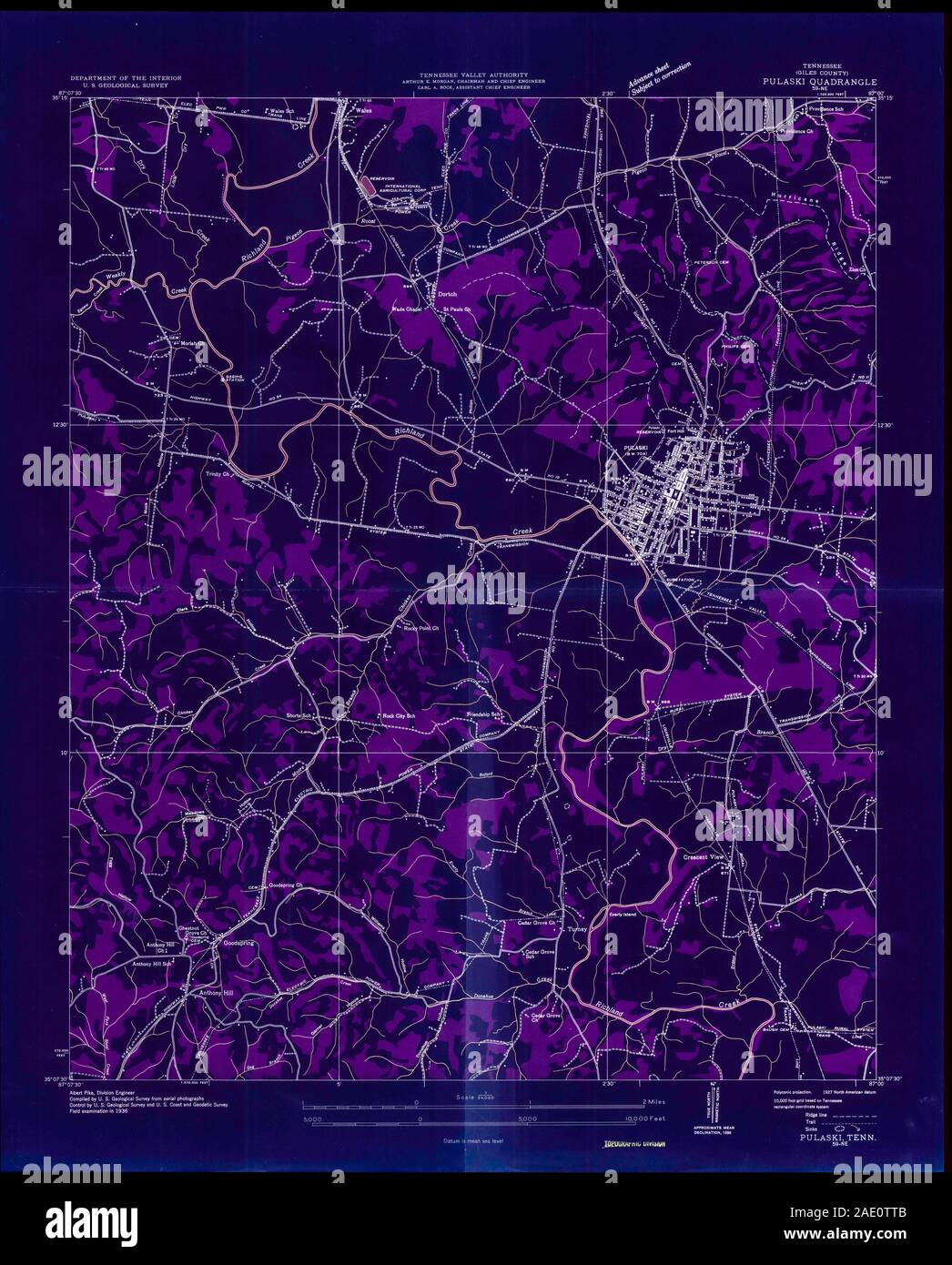 USGS TOPO Map Tennessee TN Pulaski 155551 1936 24000 Inverted ...