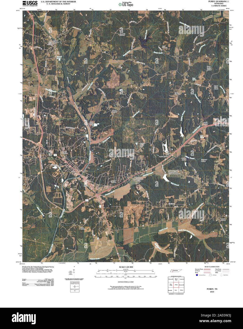 USGS TOPO Map Tennessee TN Purdy 20100426 TM Restoration Stock Photo ...