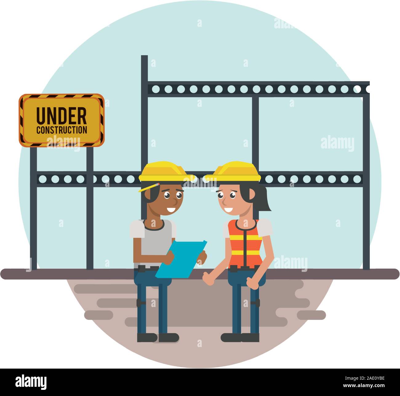 couple of builders working under construction scene Stock Vector Image ...