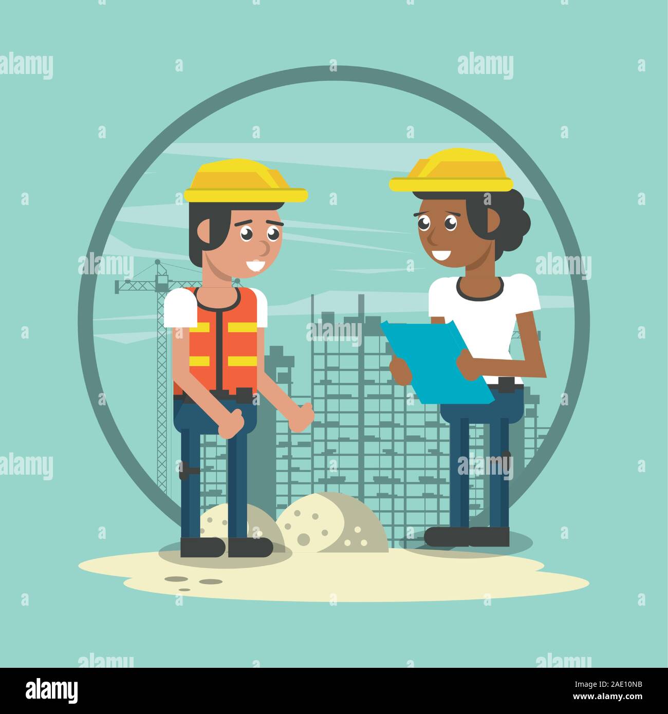 men builders working under construction scene Stock Vector Image & Art ...