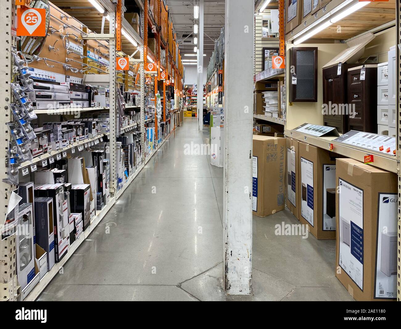 Aisle at The Home Depot hardware store. The Home Depot is the largest ...