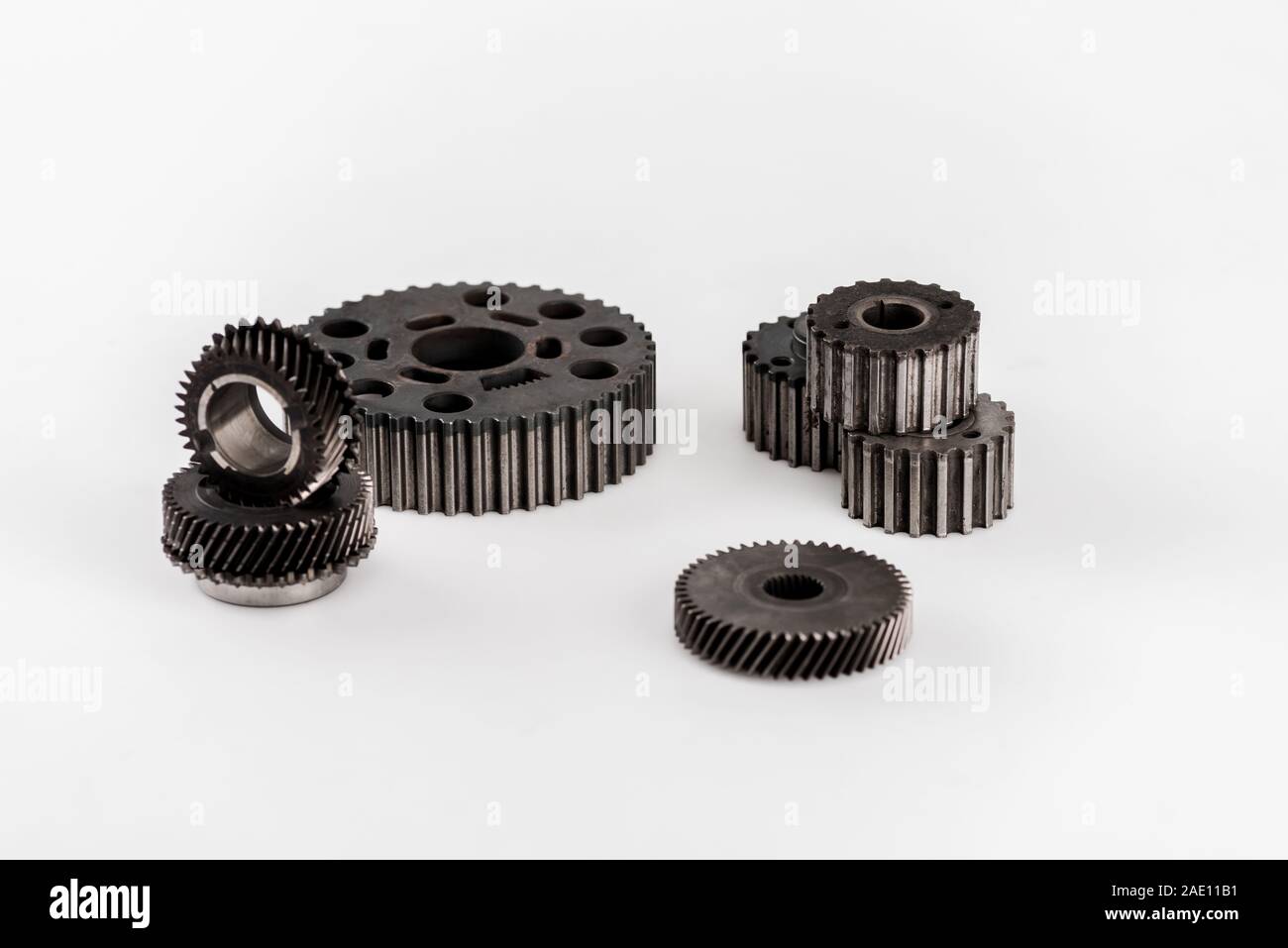 metal round gears isolated on white with copy space Stock Photo - Alamy