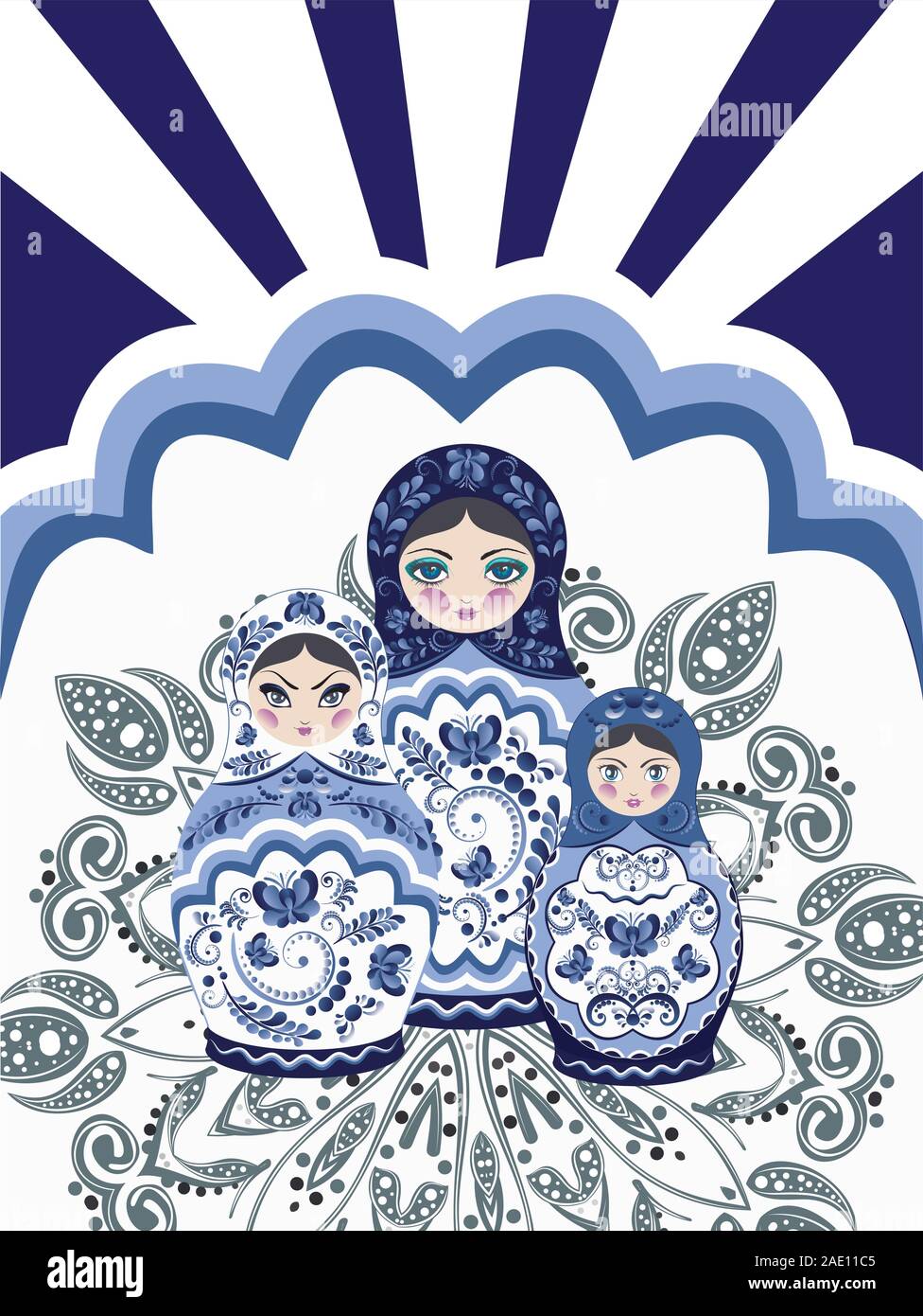 Poster with traditional Russian souvenir matryoshka dolls decorated ...