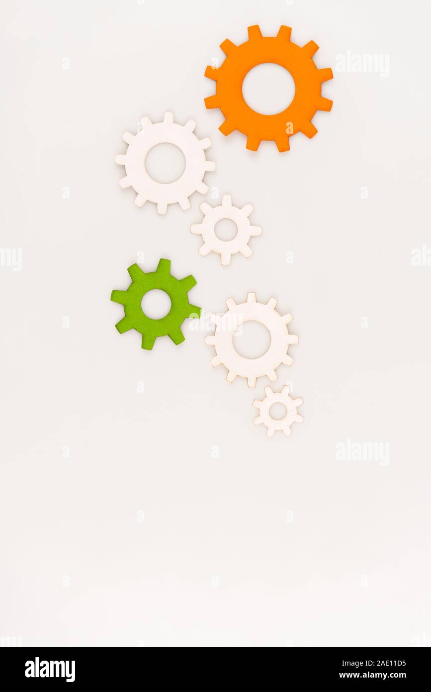 top view of colorful gears isolated on white Stock Photo - Alamy
