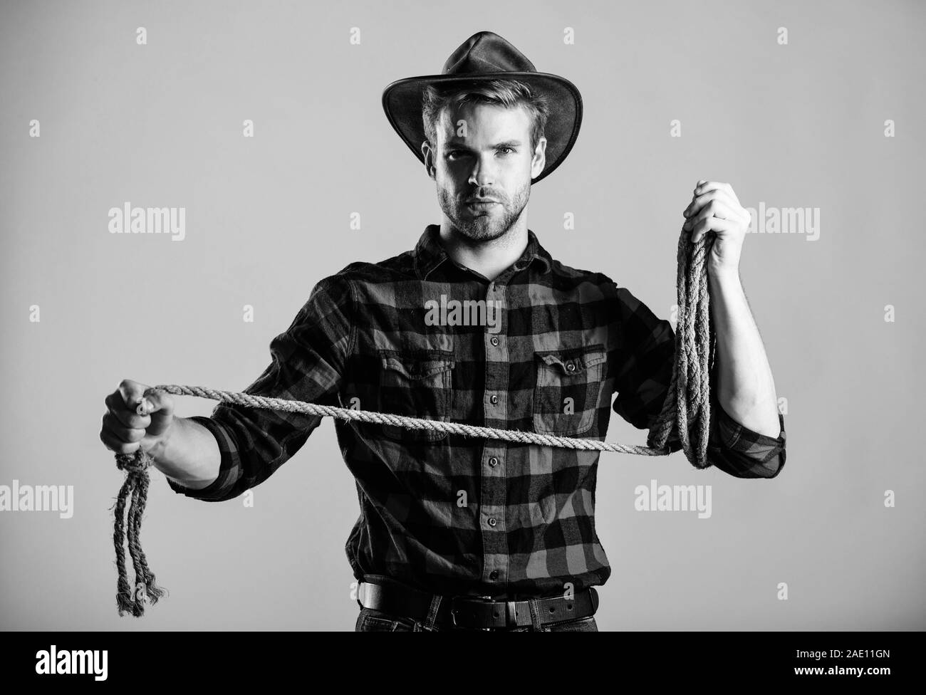 Lasso tool of American cowboy. Ranch occupations. Lasso is used in ...