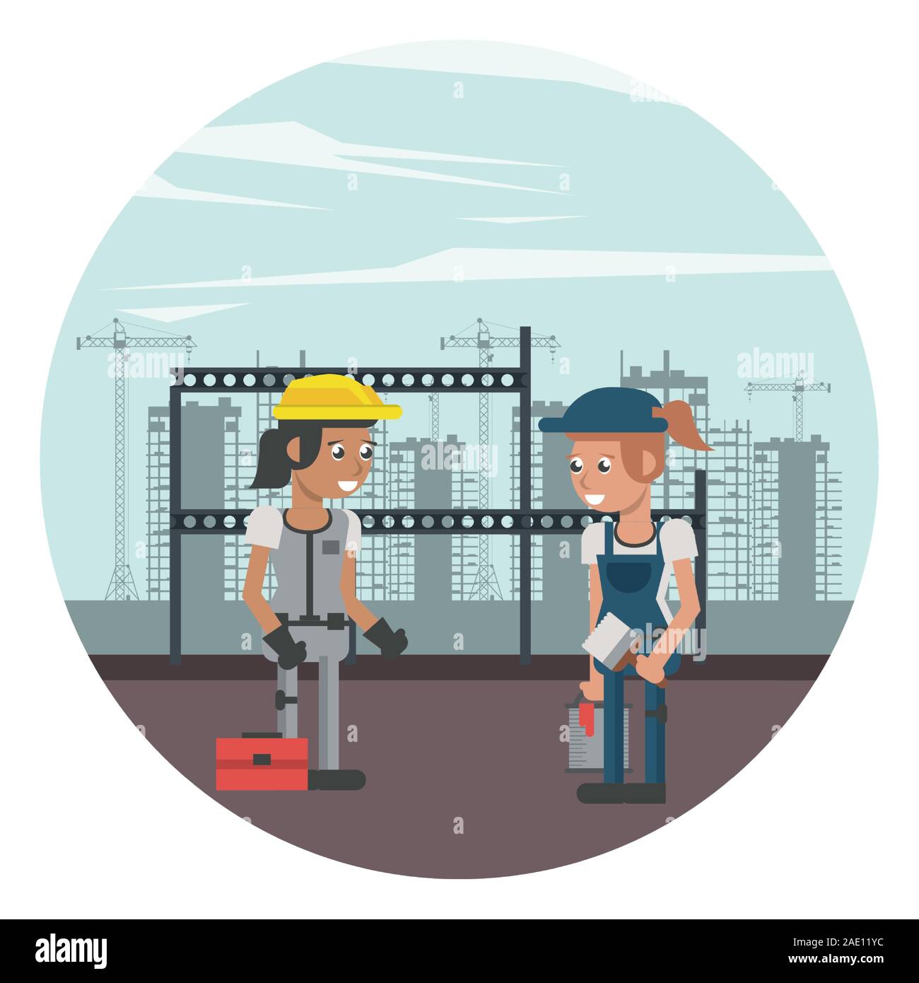 women builders working under construction scene Stock Vector Image ...
