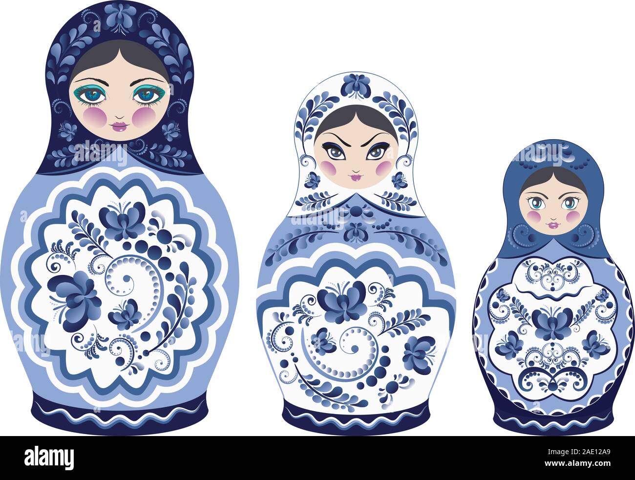 Decorative matryoshka doll with folk floral ornament of blue color ...