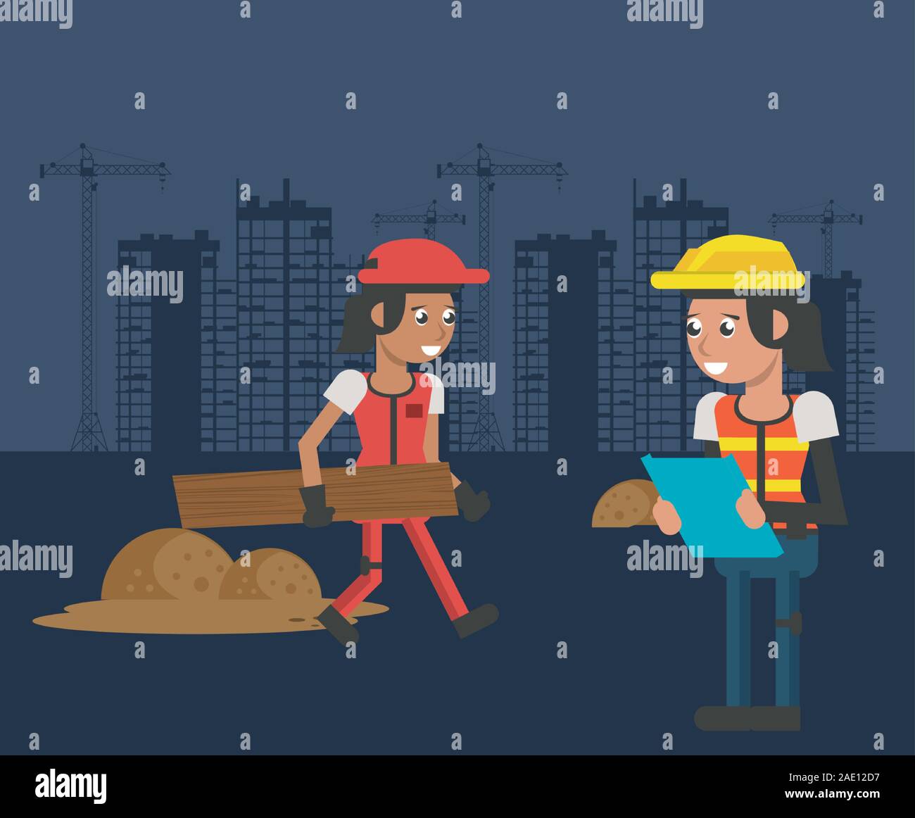 men builders working under construction scene Stock Vector Image & Art ...
