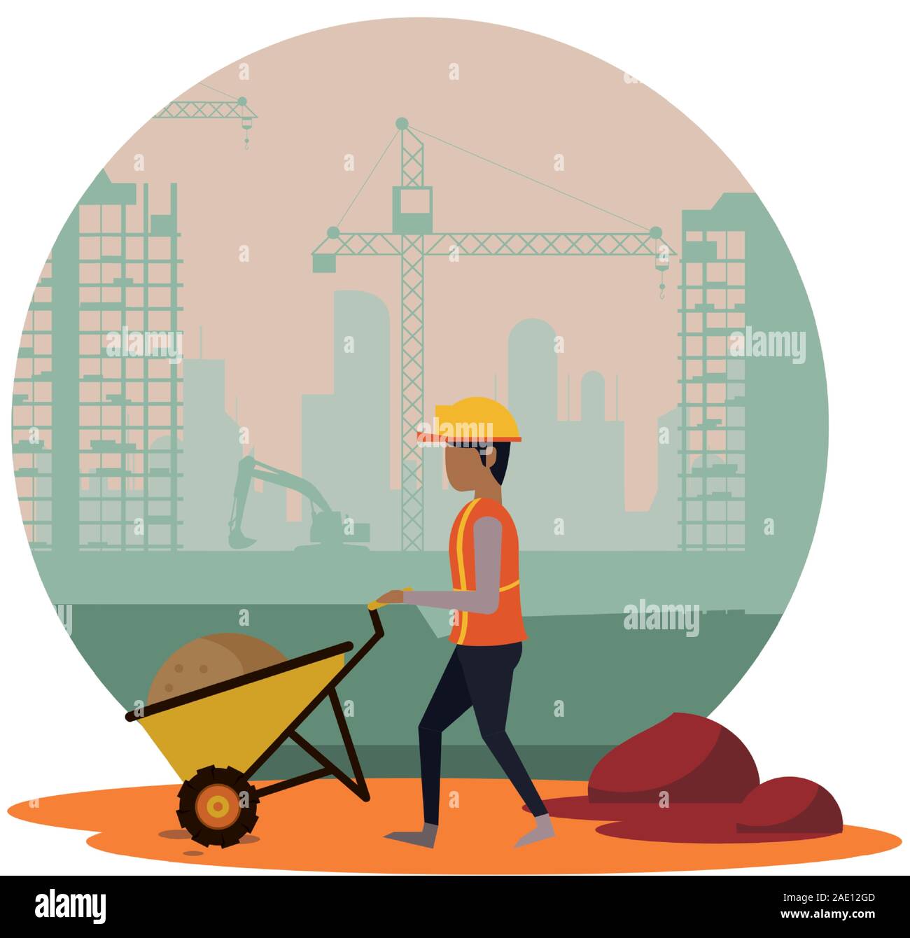 man builder working under construction scene Stock Vector Image & Art ...
