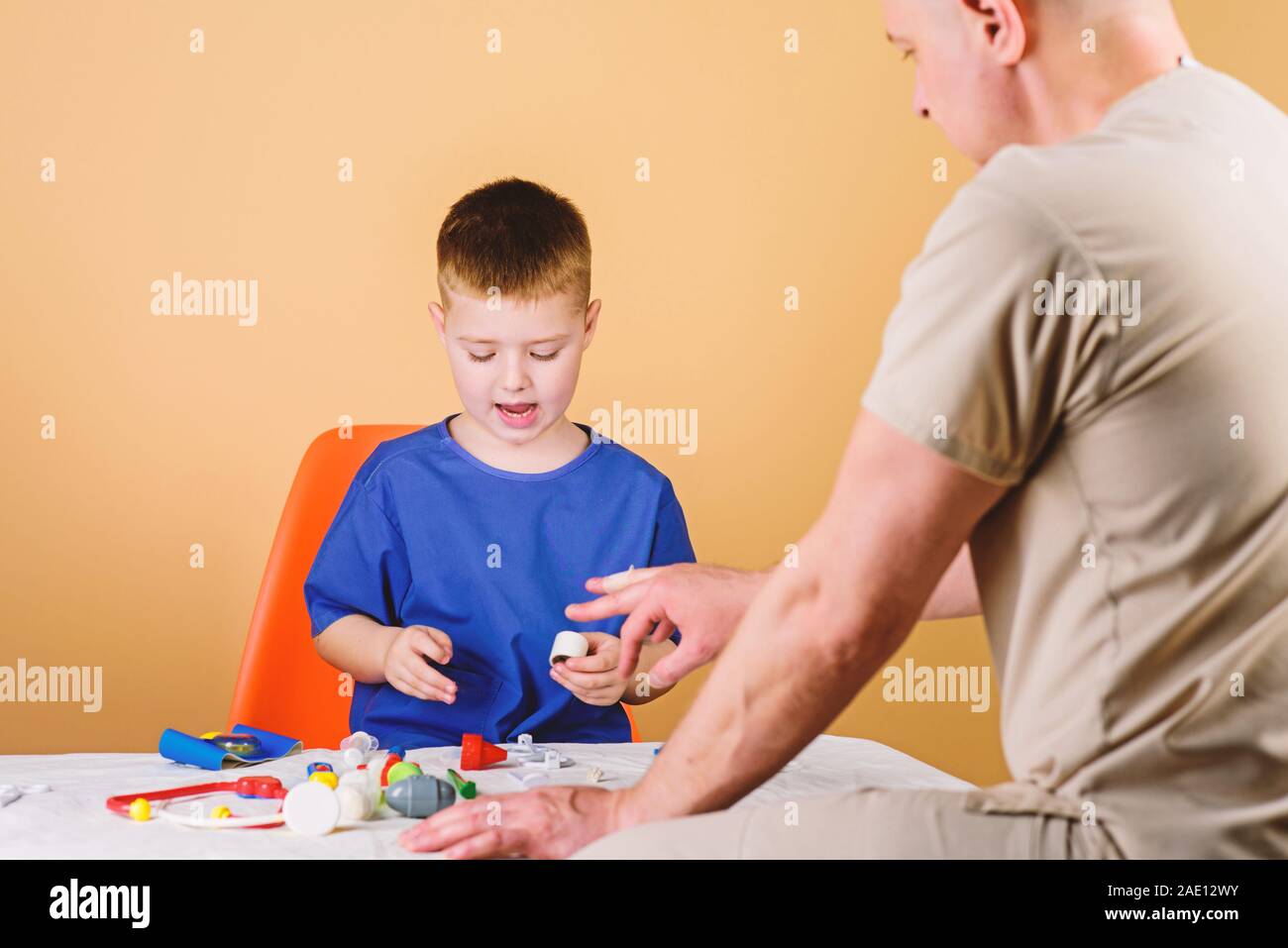 Hospital worker. Medical service. Analysis laboratory. Kid little ...