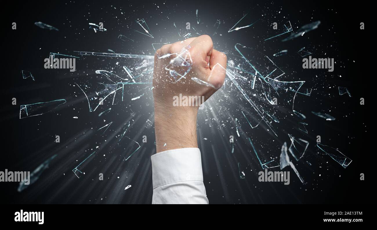 Big hand hits intense and breaks glasses Stock Photo - Alamy