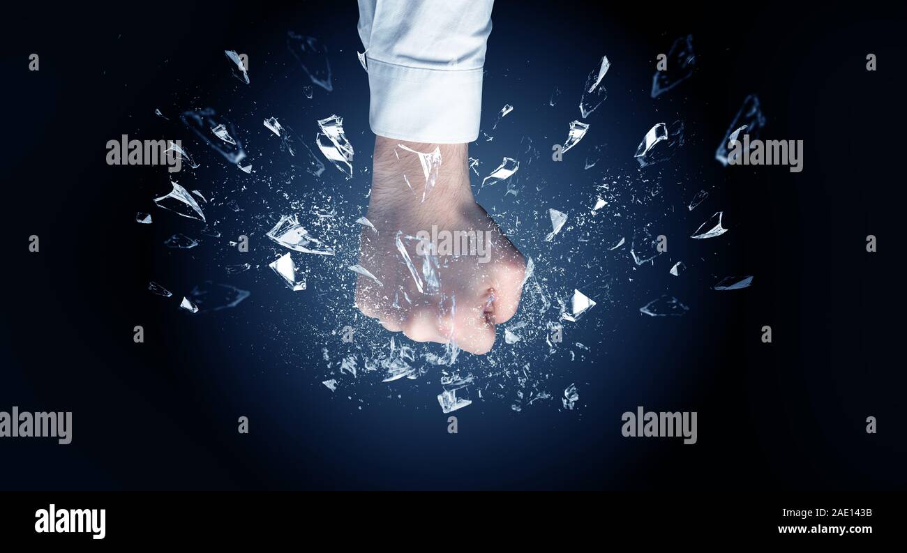 Big hand hits intense and breaks glasses Stock Photo - Alamy