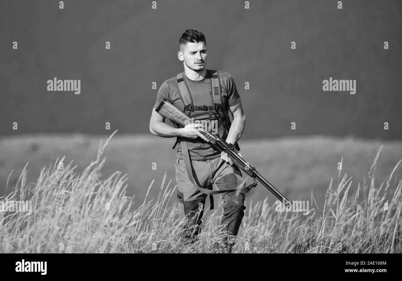 Guard the borders. Soldier with rifle. Army forces. State border guard ...