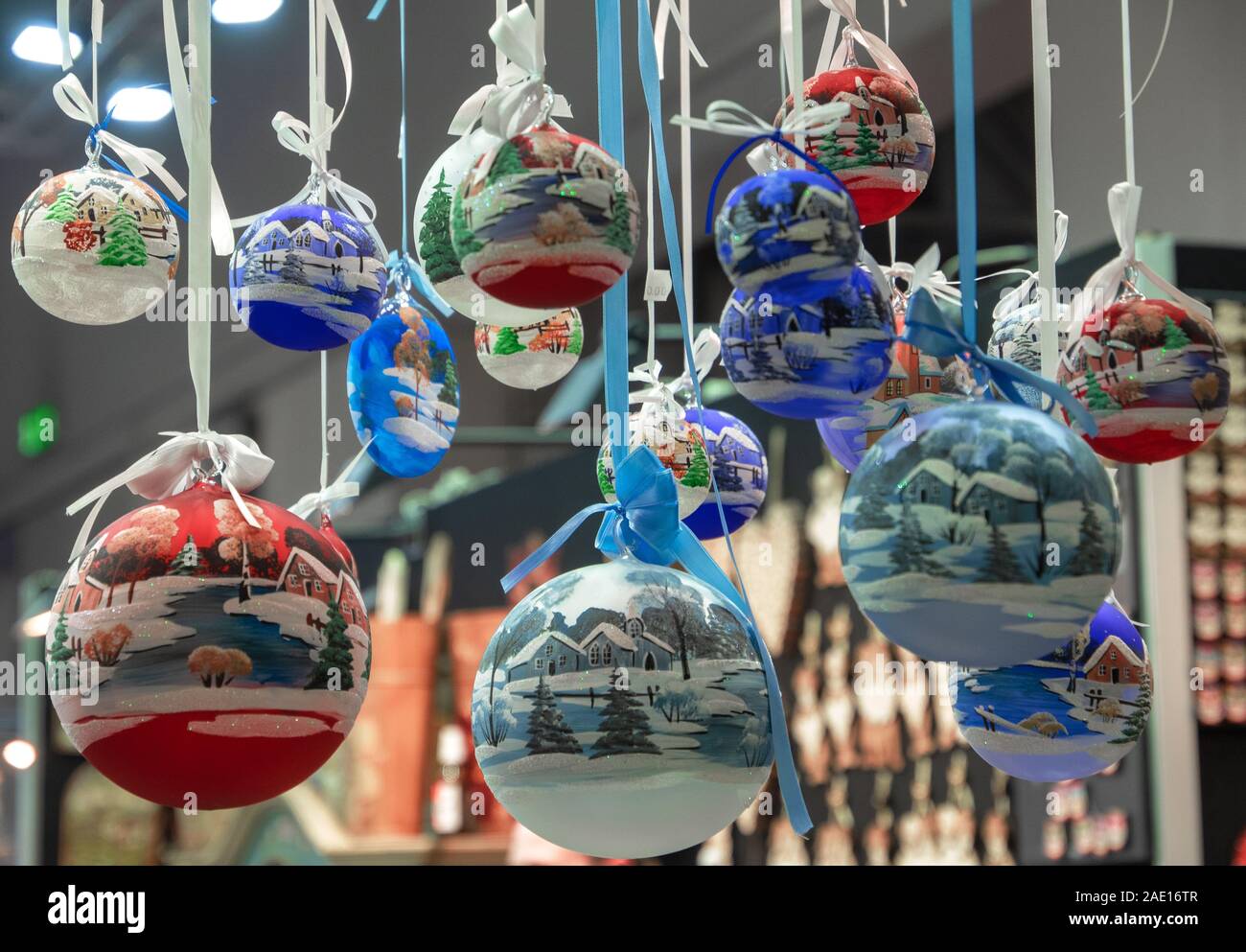 display of balls for christmas tree of different colors and styles ...