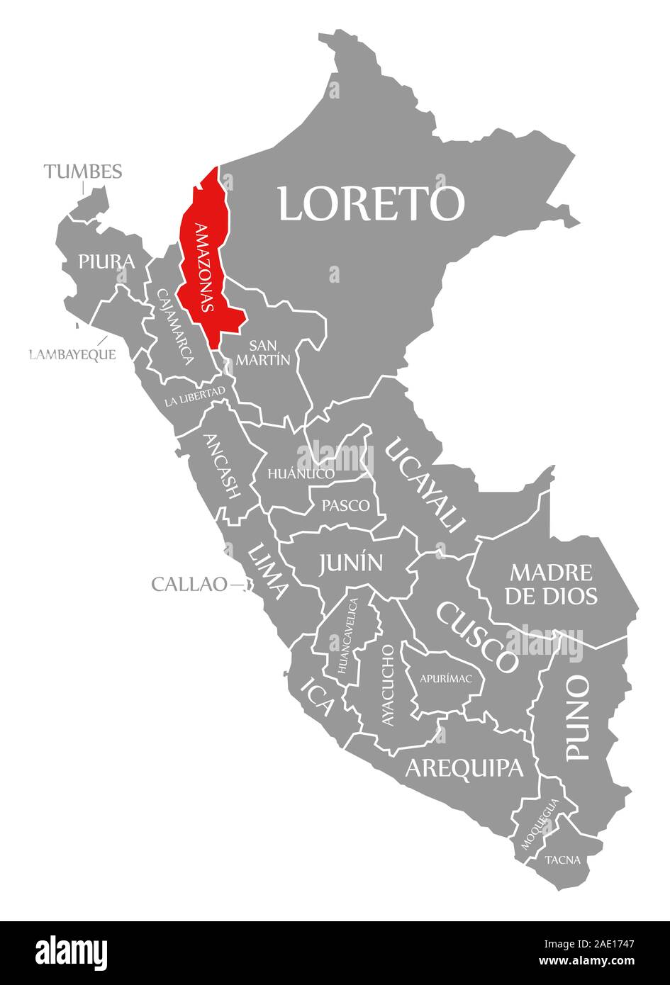 Amazonas red highlighted in map of Peru Stock Photo - Alamy