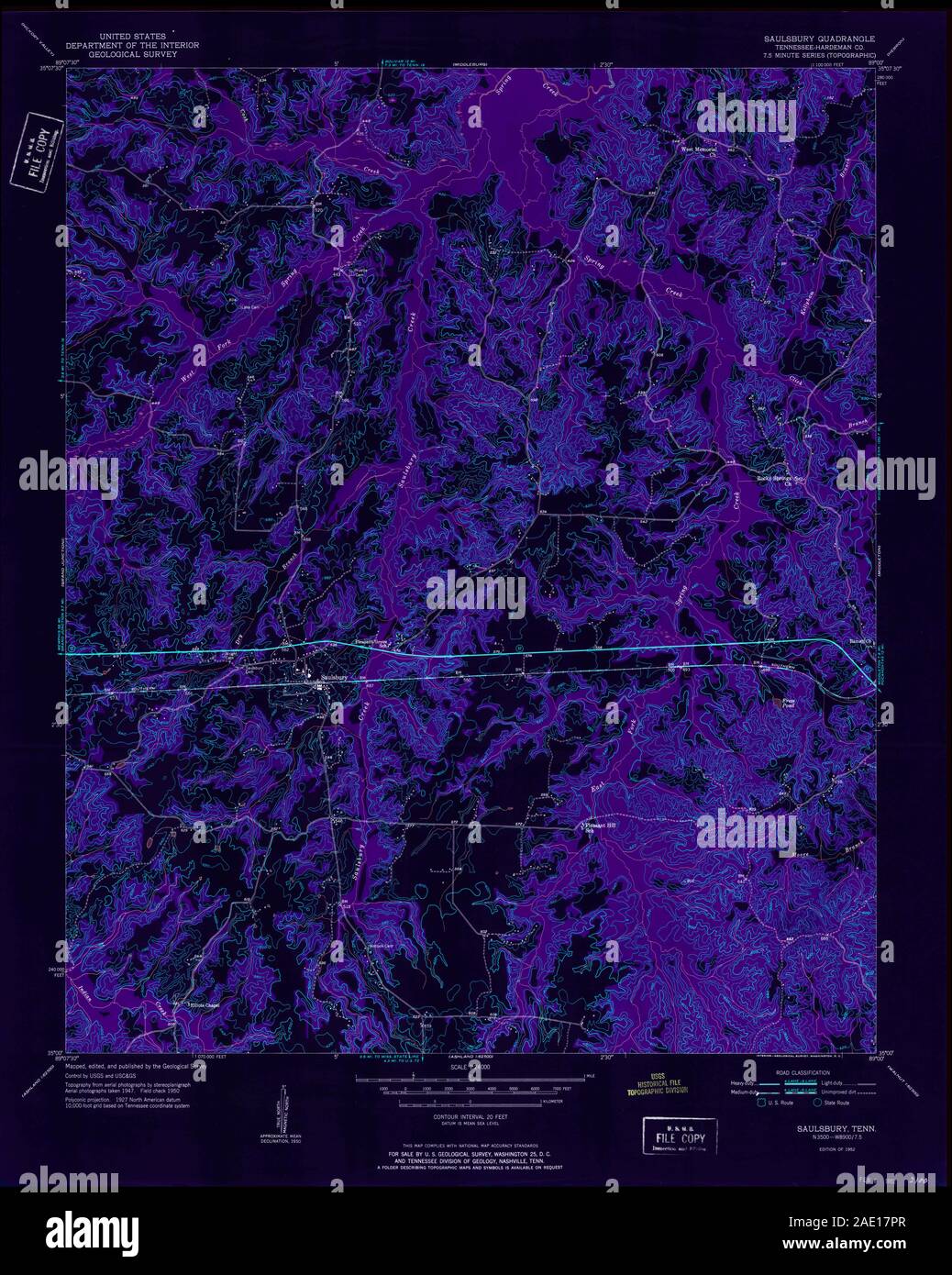 USGS TOPO Map Tennessee TN Saulsbury 153075 1952 24000 Inverted ...