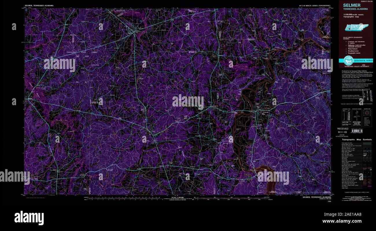 USGS TOPO Map Tennessee TN Selmer 148685 1986 100000 Inverted ...