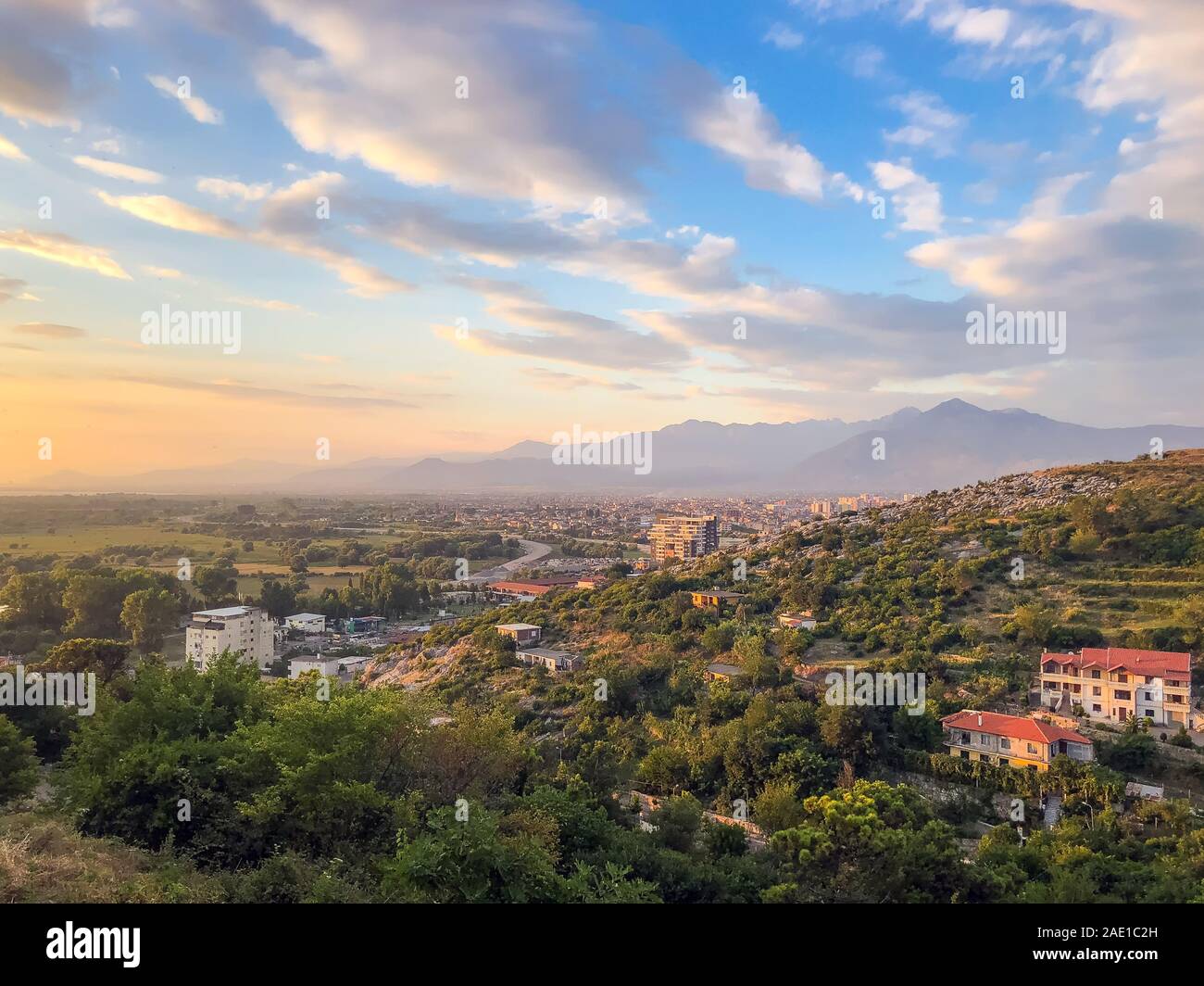Beautiful panoramic view opens up to the Albanian mountains and the ...