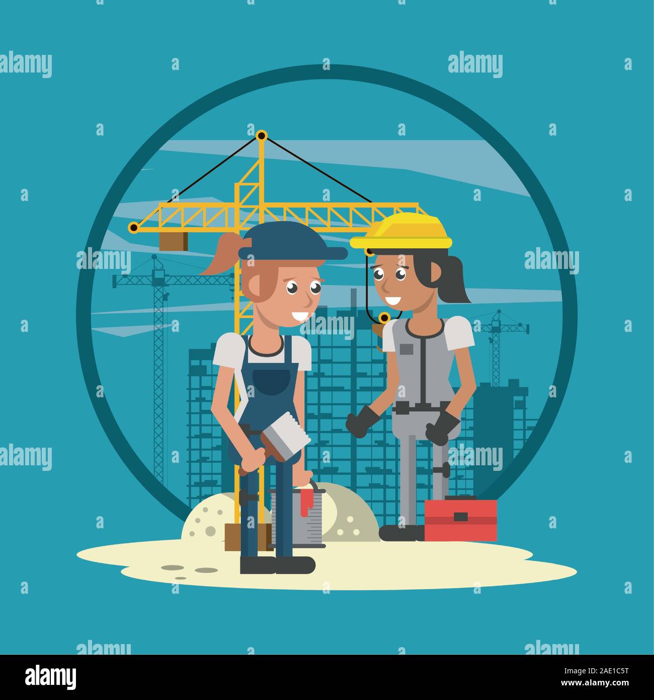 women builders working under construction scene Stock Vector Image ...