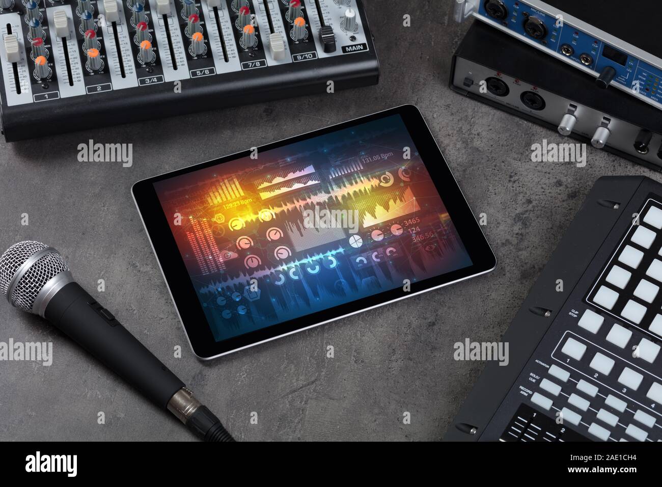 Electronic music instruments, microphone, piano, consoles and tablet ...