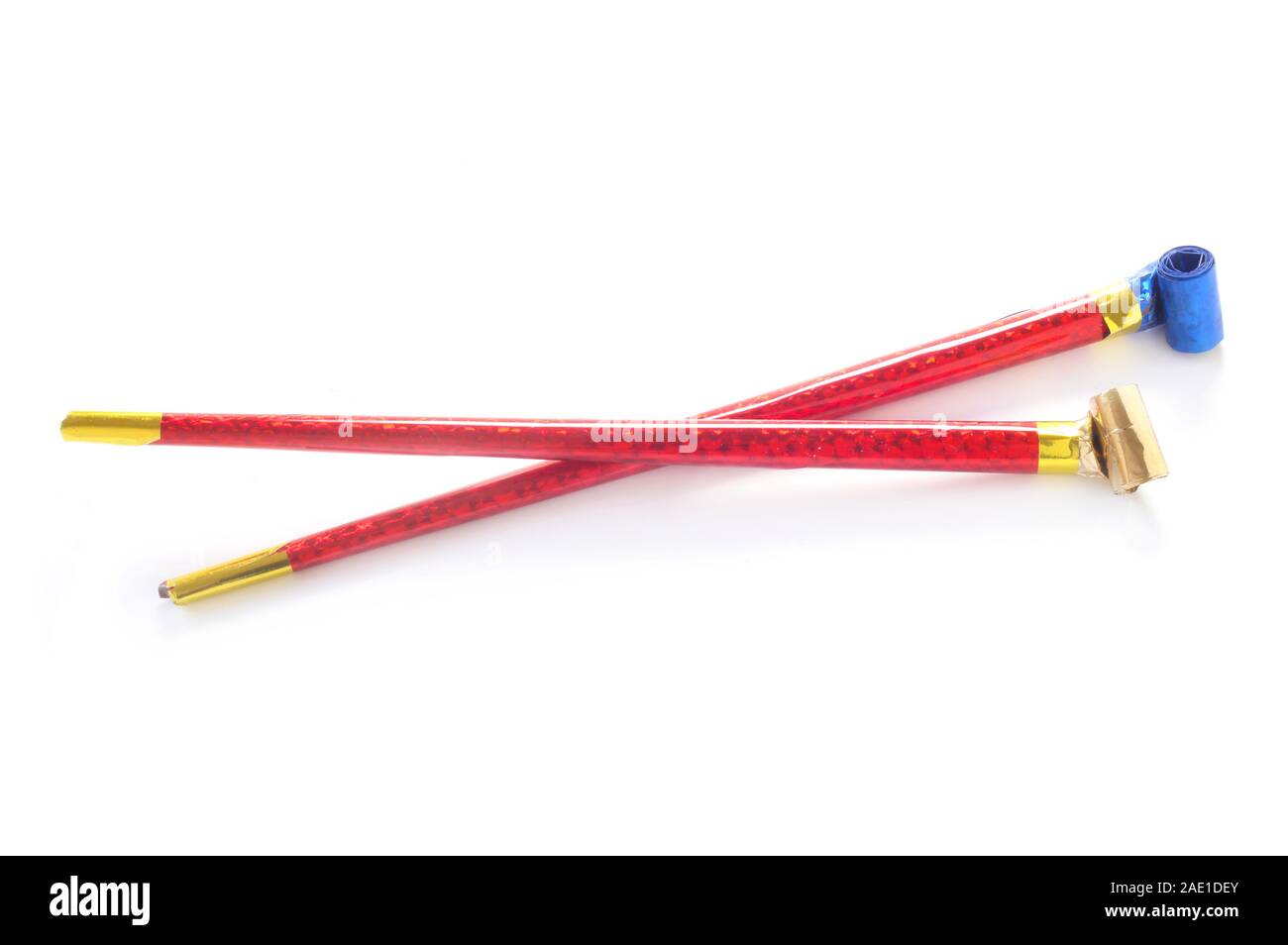Red Paper Horns Isolated On White Stock Photo - Alamy