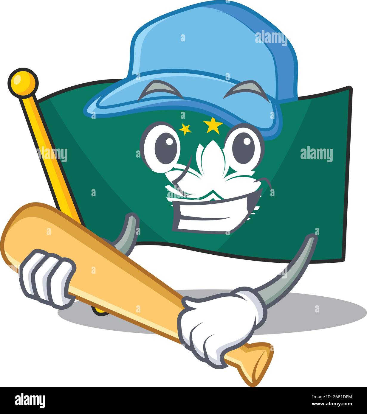 Funny smiling flag macau cartoon mascot playing baseball Stock Vector ...