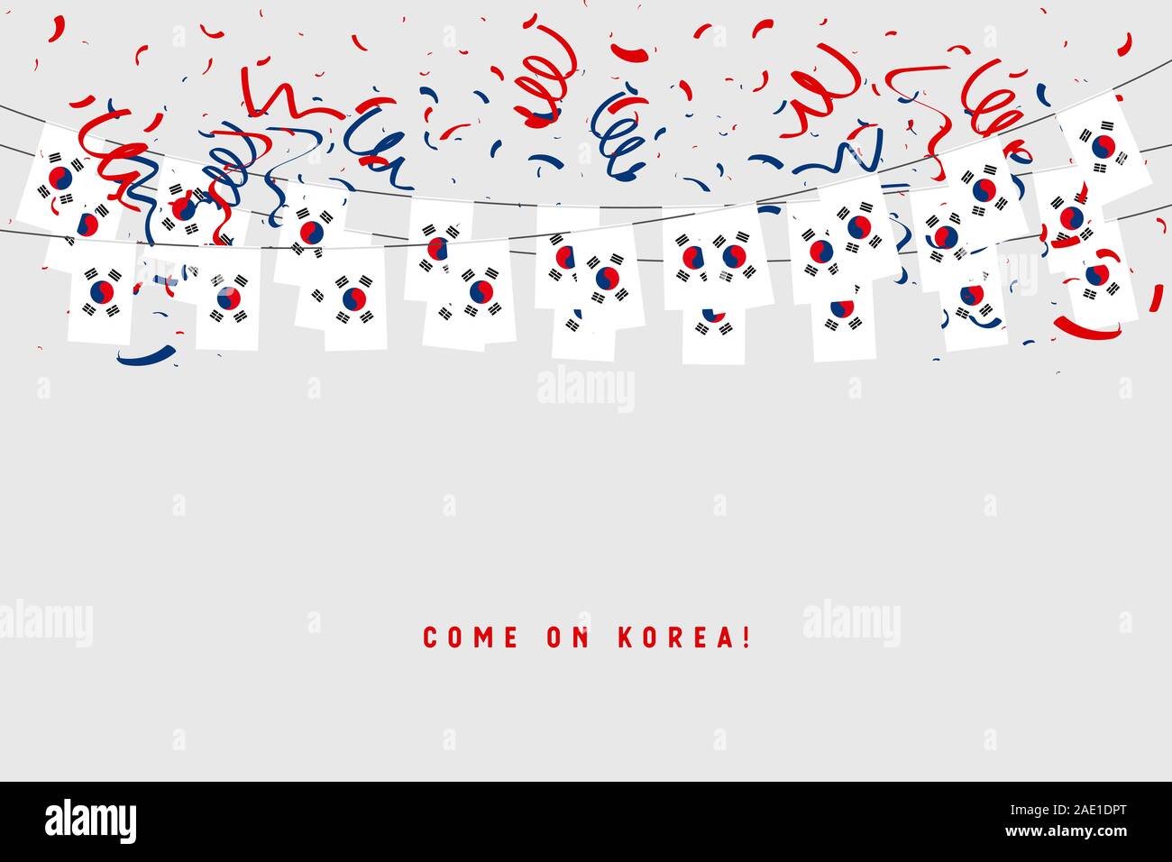 South Korea garland flag with confetti on gray background, Hang bunting ...
